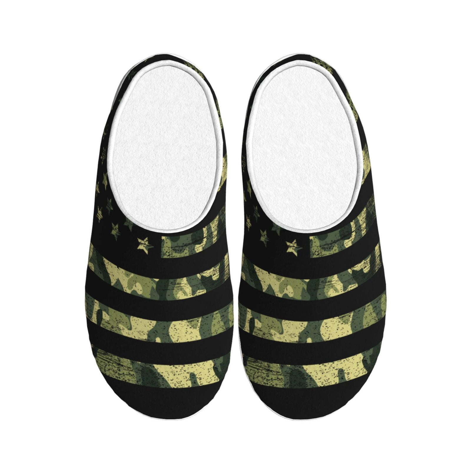 JUNZAN American Flag Camo Print Cozy Slippers for Men& Women,Fuzzy Slip ...