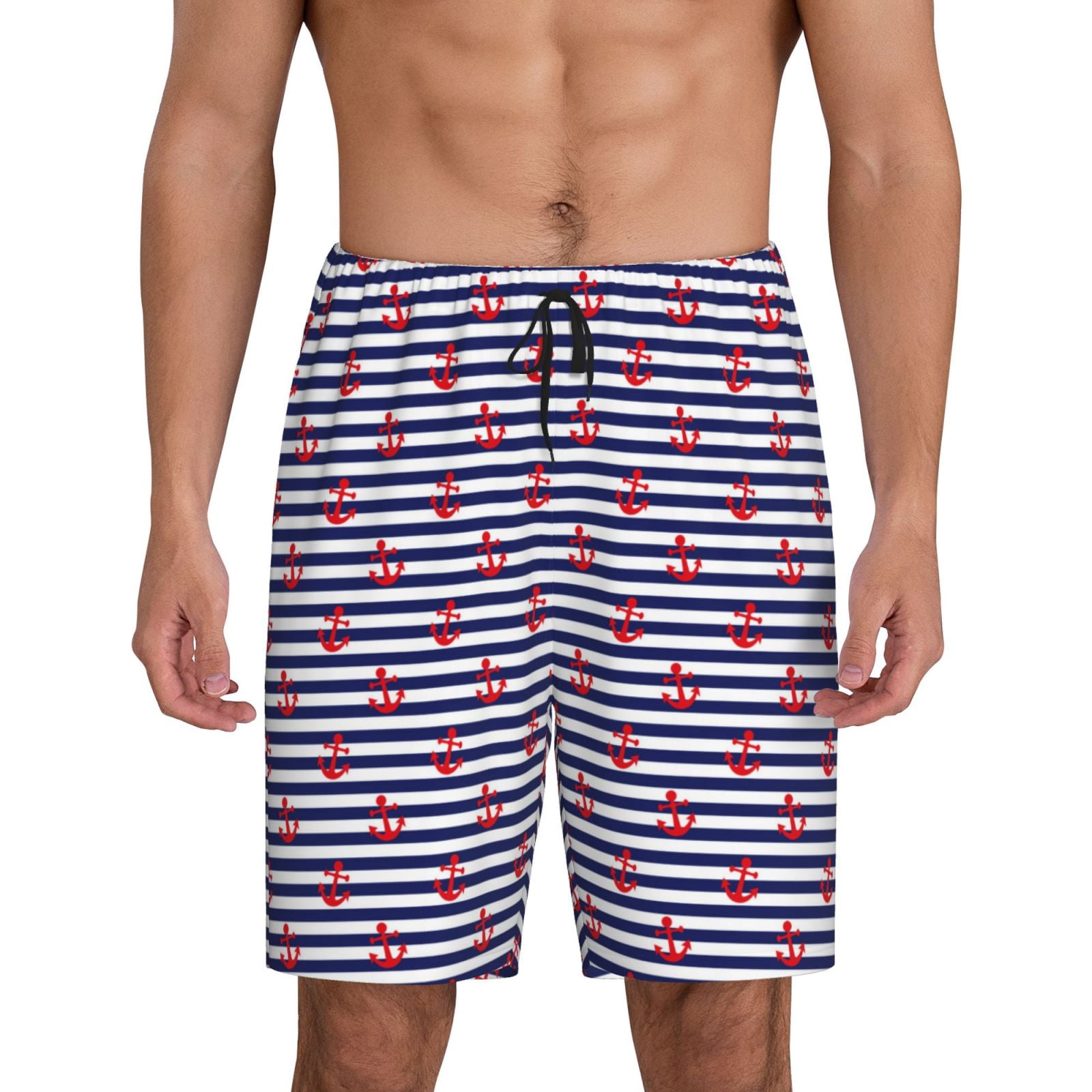 JUNZAN Anchors Pattern Sleep Pajama Shorts for Men,Men's Pajama Bottoms ...