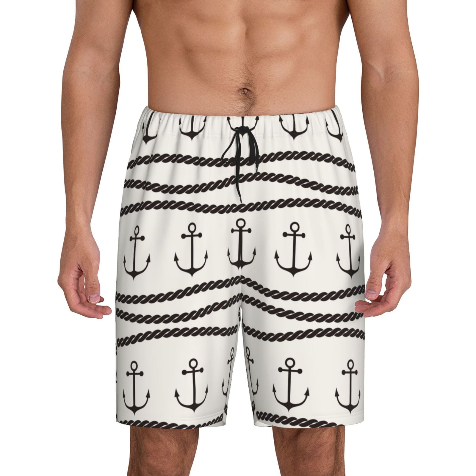 JUNZAN Anchors and Ropes Pattern Sleep Pajama Shorts for Men,Men's ...