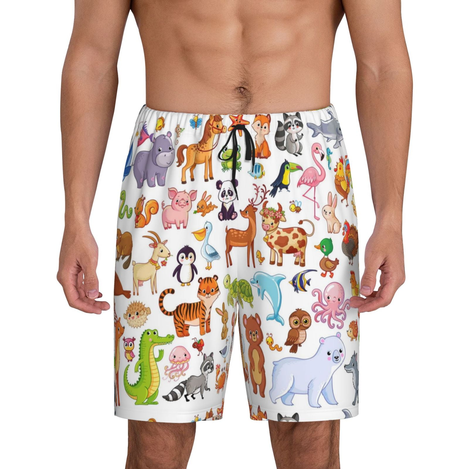 JUNZAN Animal Cartoon Style Pattern Sleep Pajama Shorts for Men,Men's ...