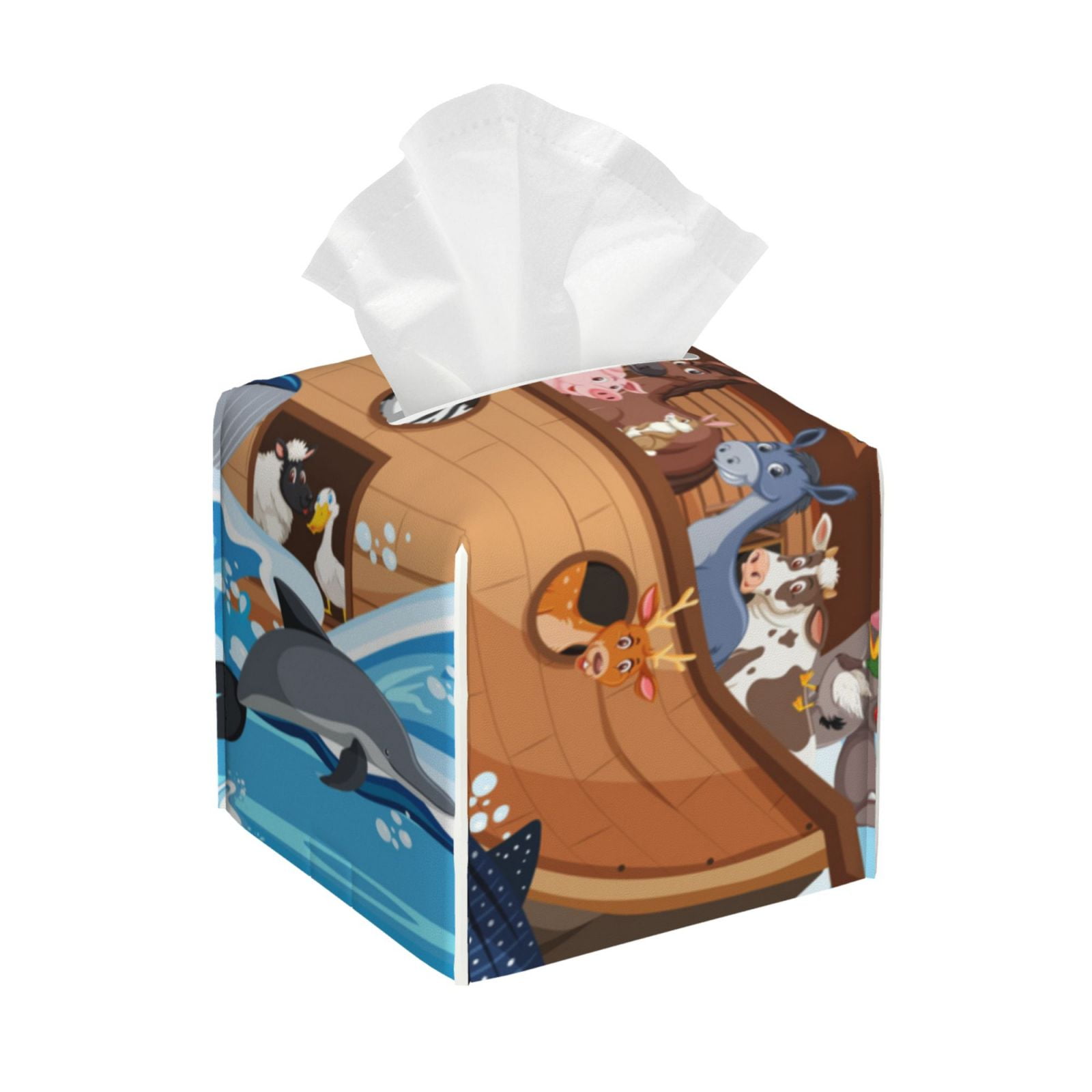 JUNZAN Animals on Noah's Ark Floating for Tissue Box Cover Holder ...