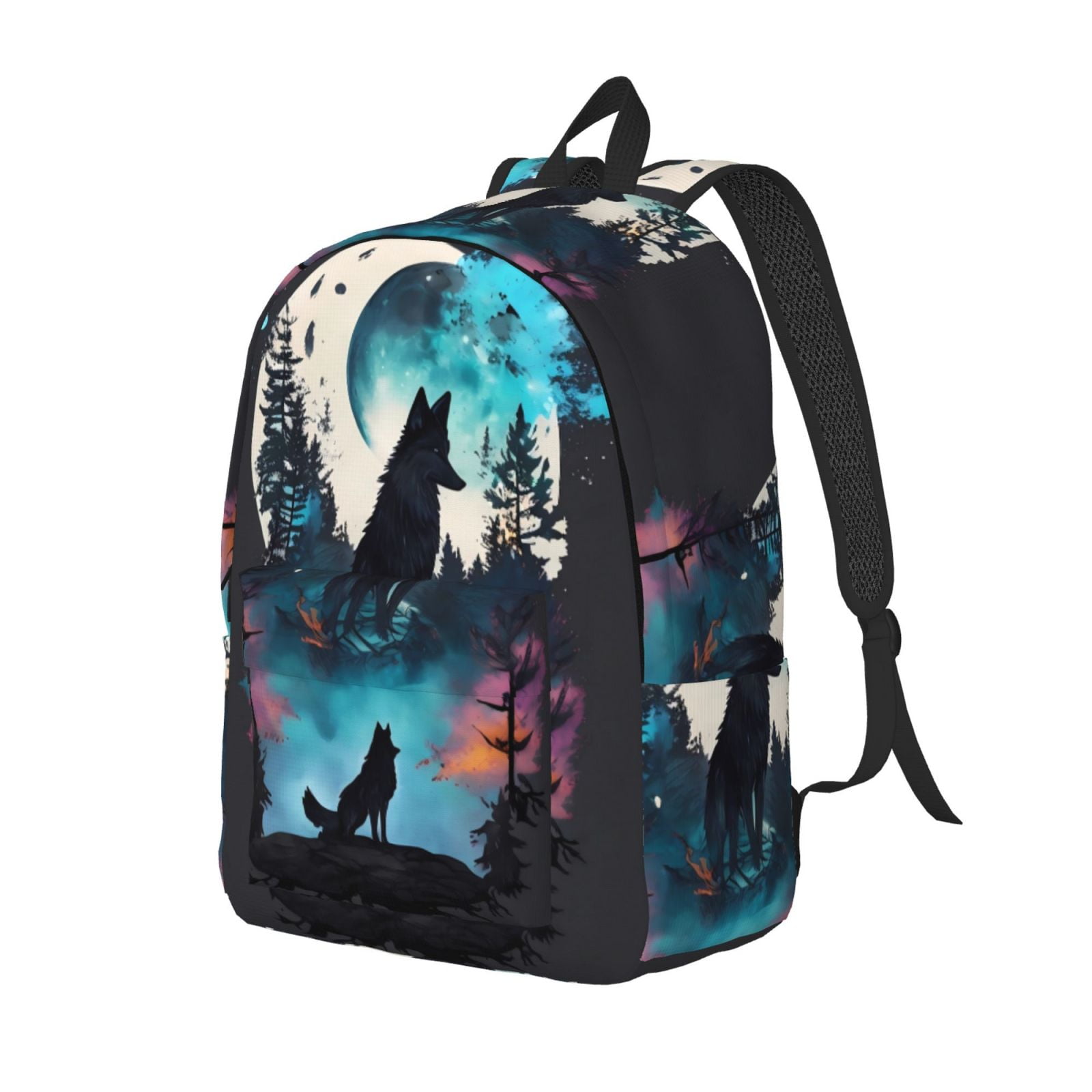 JUNZAN Artistic Moon Valley Wolf Pattern Travel Laptop Backpack for Men ...