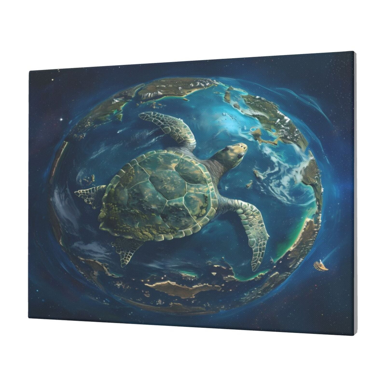 JUNZAN Artistic Turtle Earth Pattern Canvas Wall Art Prints,Wall Art ...