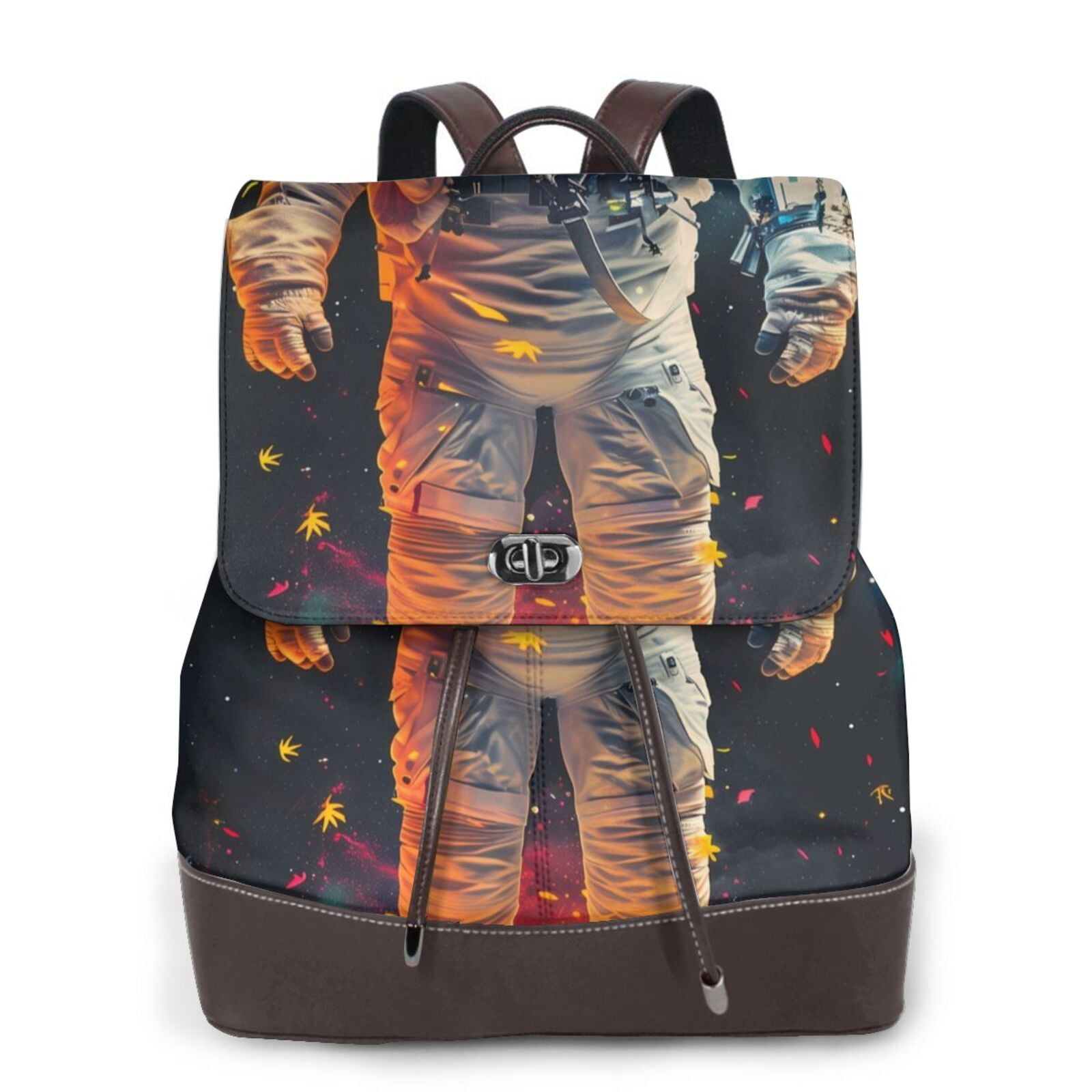 JUNZAN Astronaut Cosmic Rainbow for PU Leather Backpack,Laptop Backpack ...