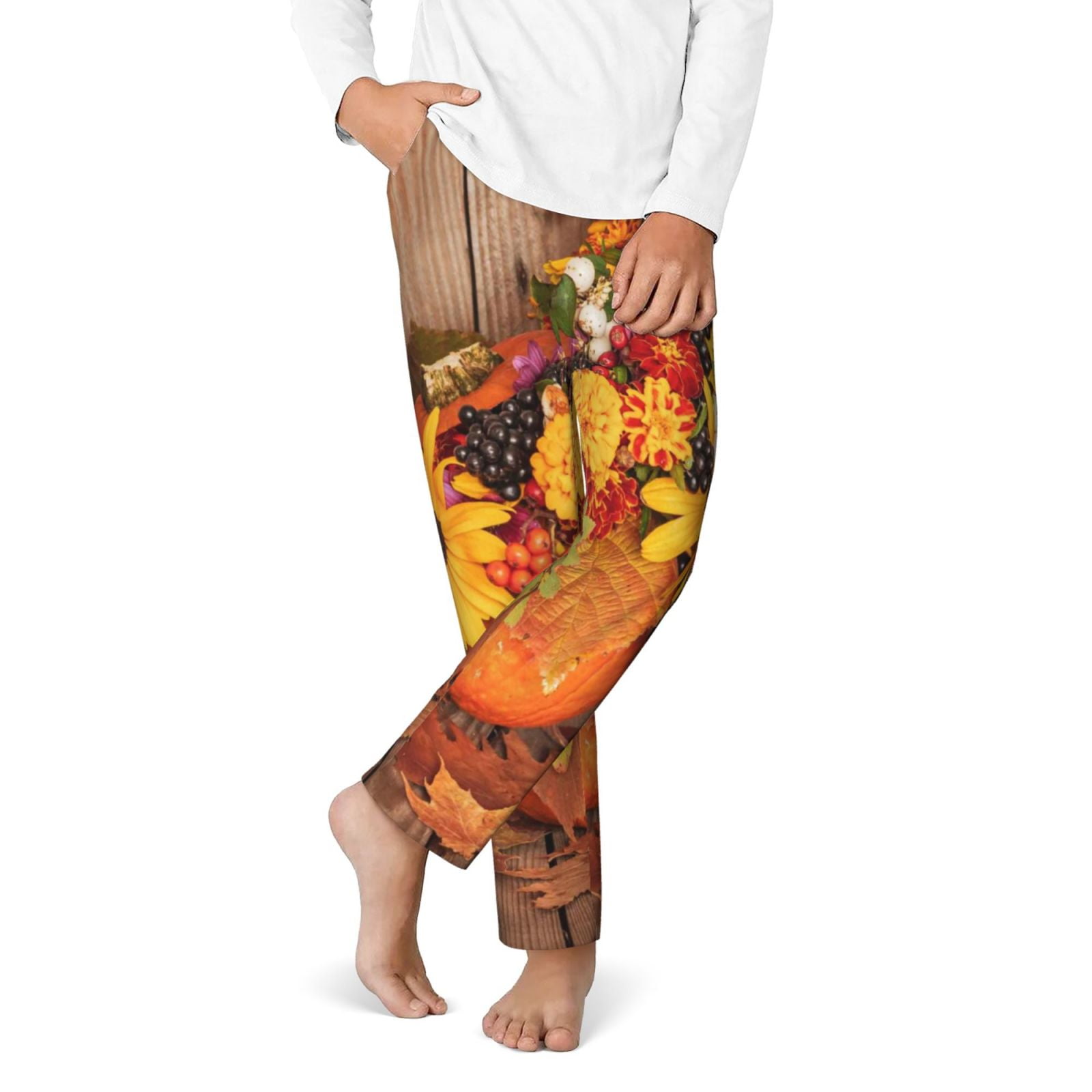 JUNZAN Autumn Bouquet Pumpkin For Thanksgiving Pattern Pajama Pants for ...