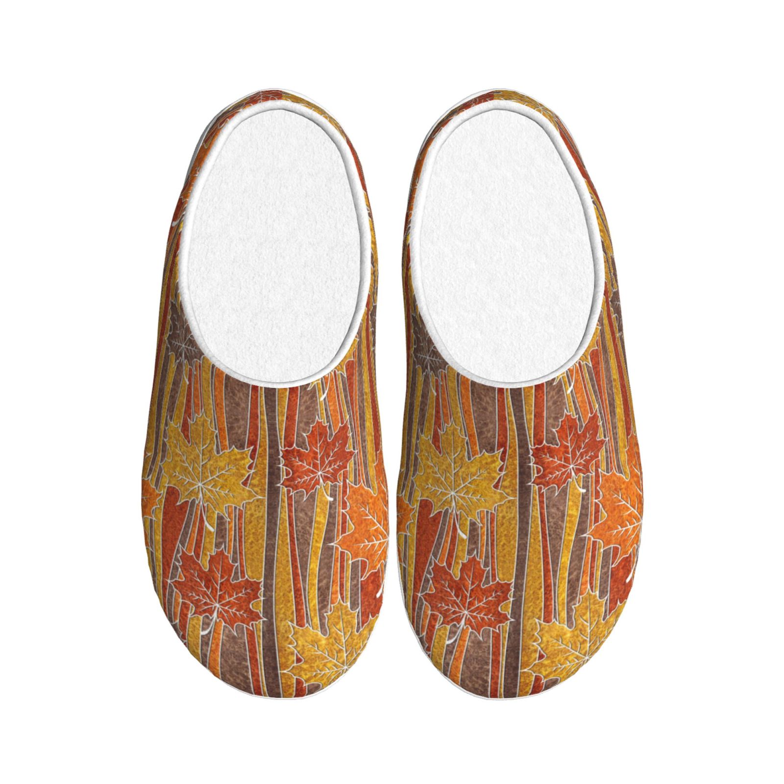 JUNZAN Autumn Maple Leaf Stripes Print Cozy Slippers for Men& Women ...