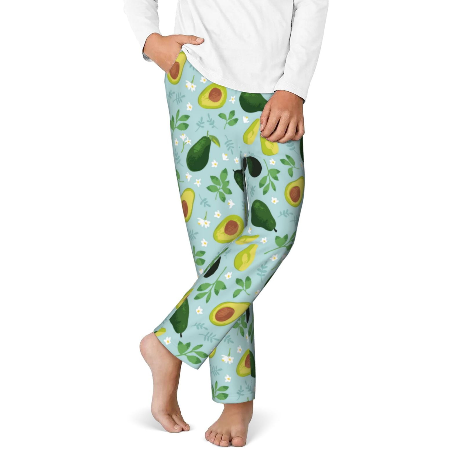 JUNZAN Avocado Flowers And Leaves Pattern Pajama Pants for Boys Girls ...