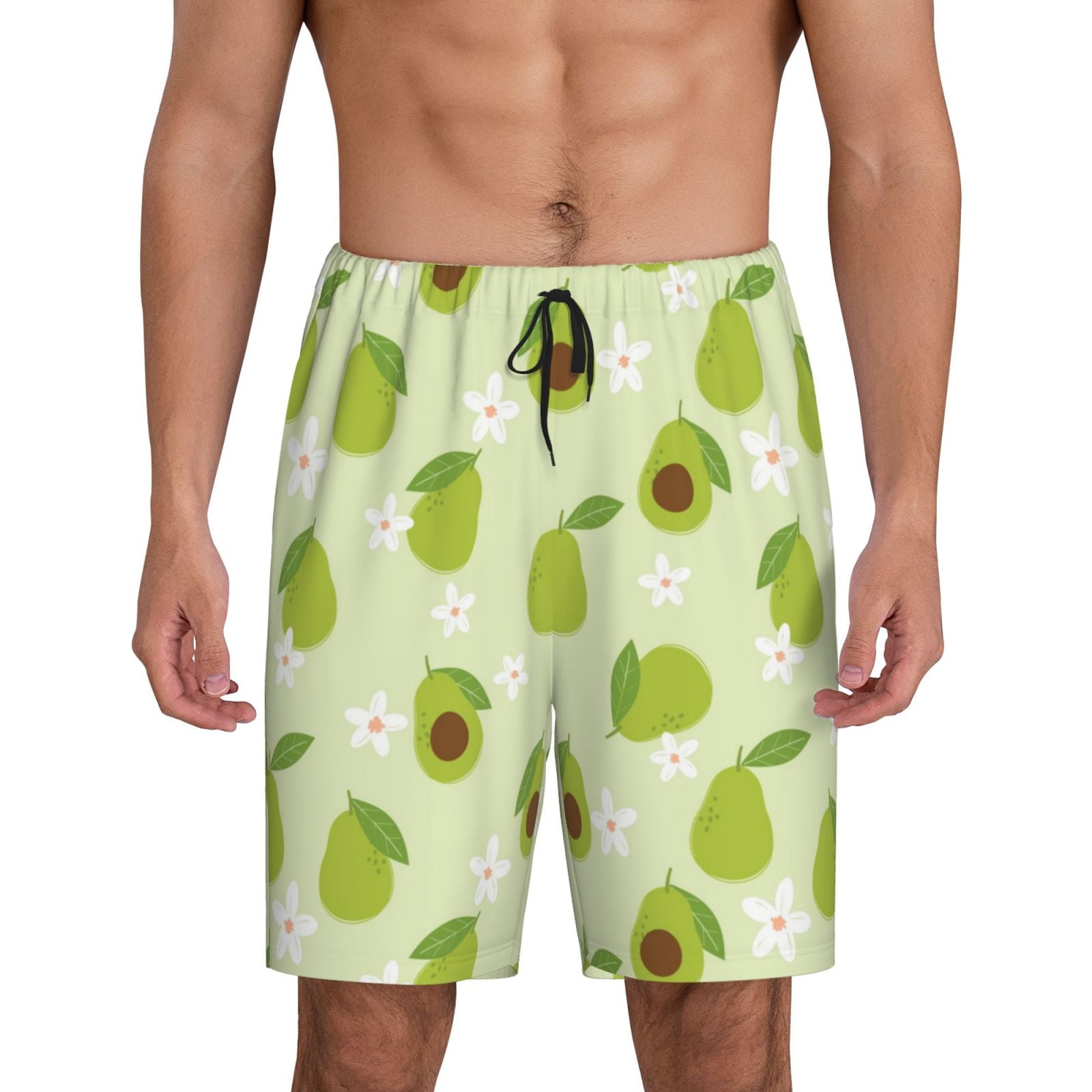 JUNZAN Avocado With Leaf And Flower Pattern Sleep Pajama Shorts for Men,Men's Pajama Bottoms ...
