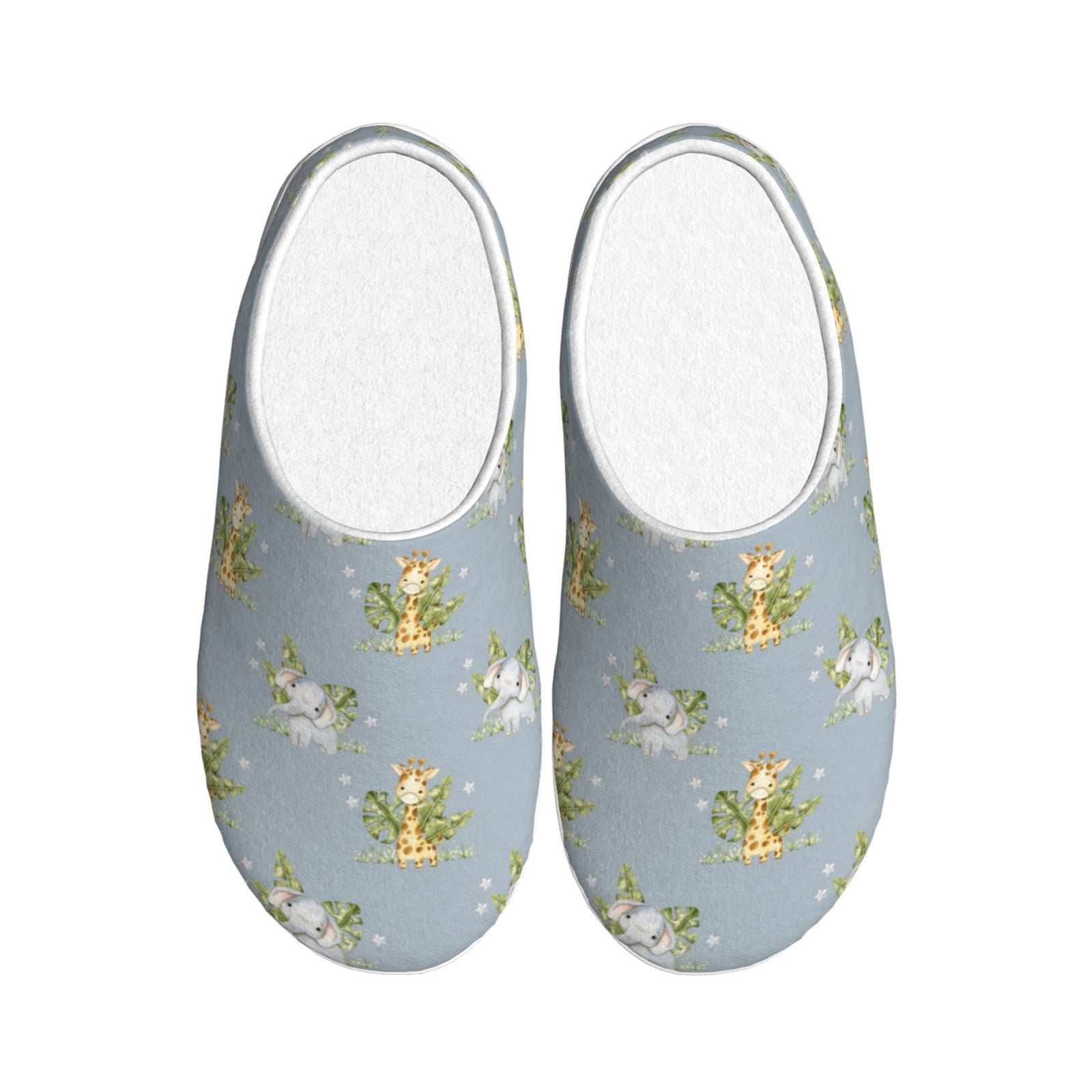 JUNZAN Baby Elephant Giraffe Print Cozy Slippers for Men& Women,Fuzzy ...