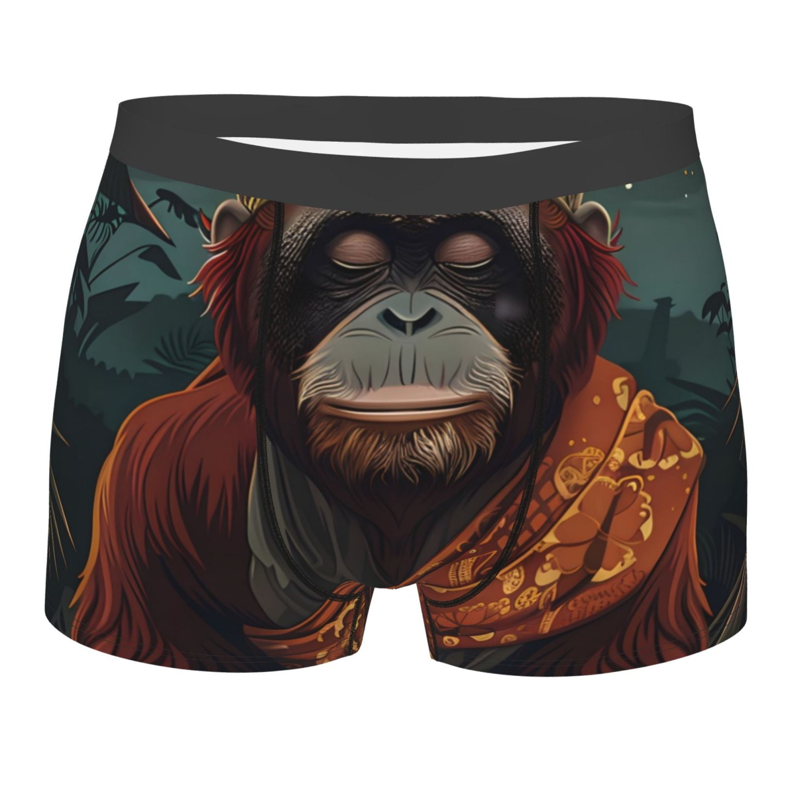 JUNZAN Banana Leaf Meditating Gorilla Mens Underwear Boxer Briefs for ...