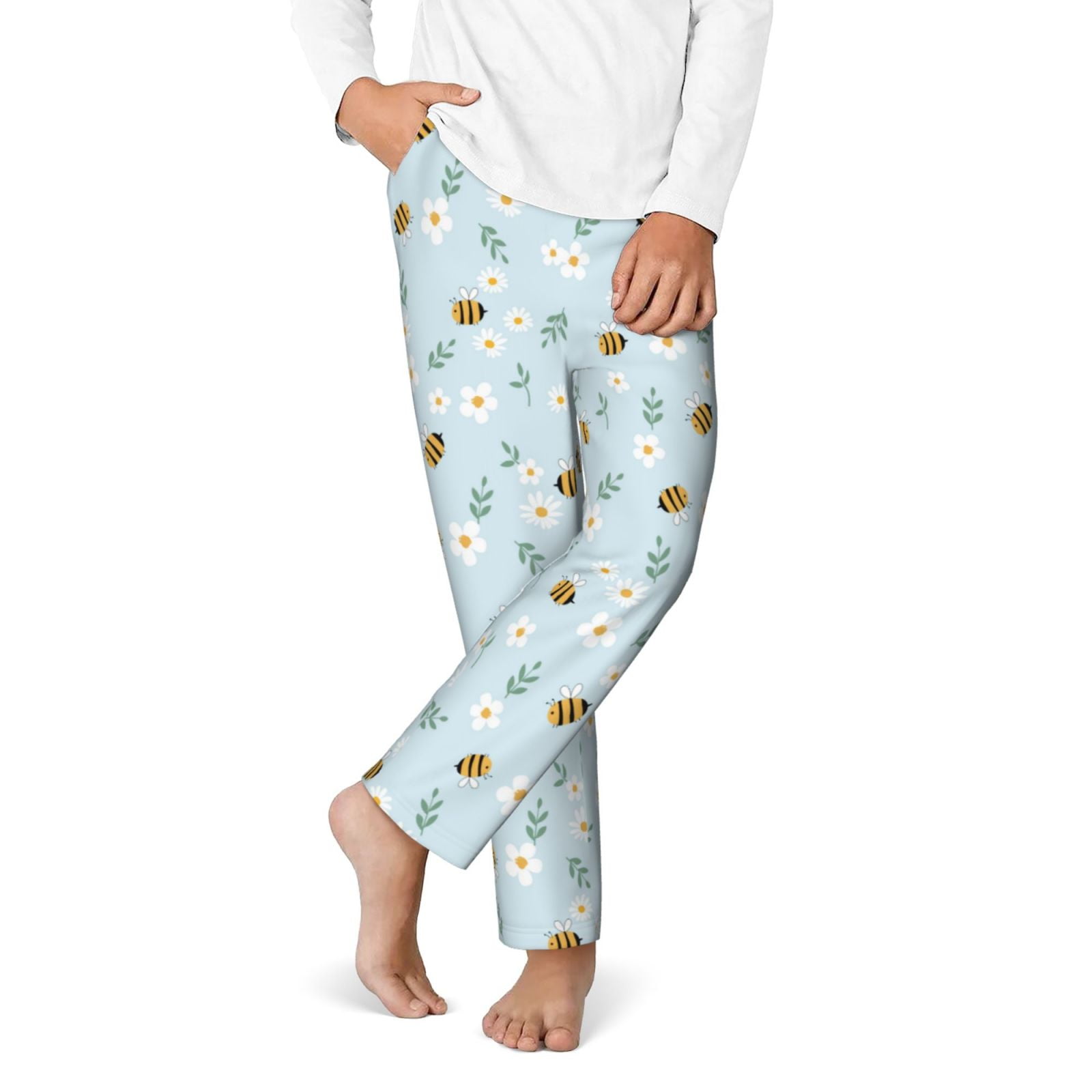 JUNZAN Bee Flower Pattern Pajama Pants for Boys Girls,Sleep Pants Teens ...