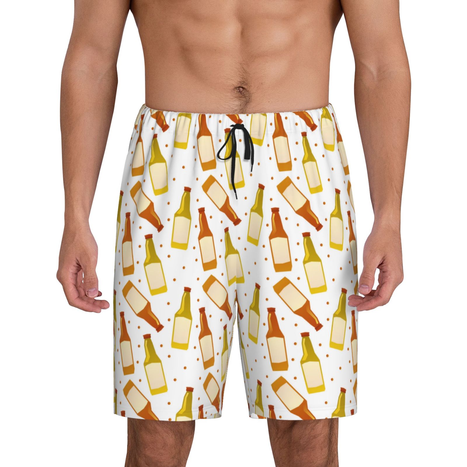 JUNZAN Beer Bottles Pattern Sleep Pajama Shorts for Men,Men's Pajama ...