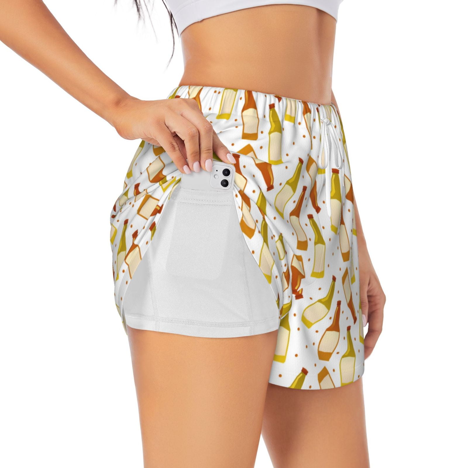 JUNZAN Beer Bottles Print Women's Athletic Gym Running Shorts with ...
