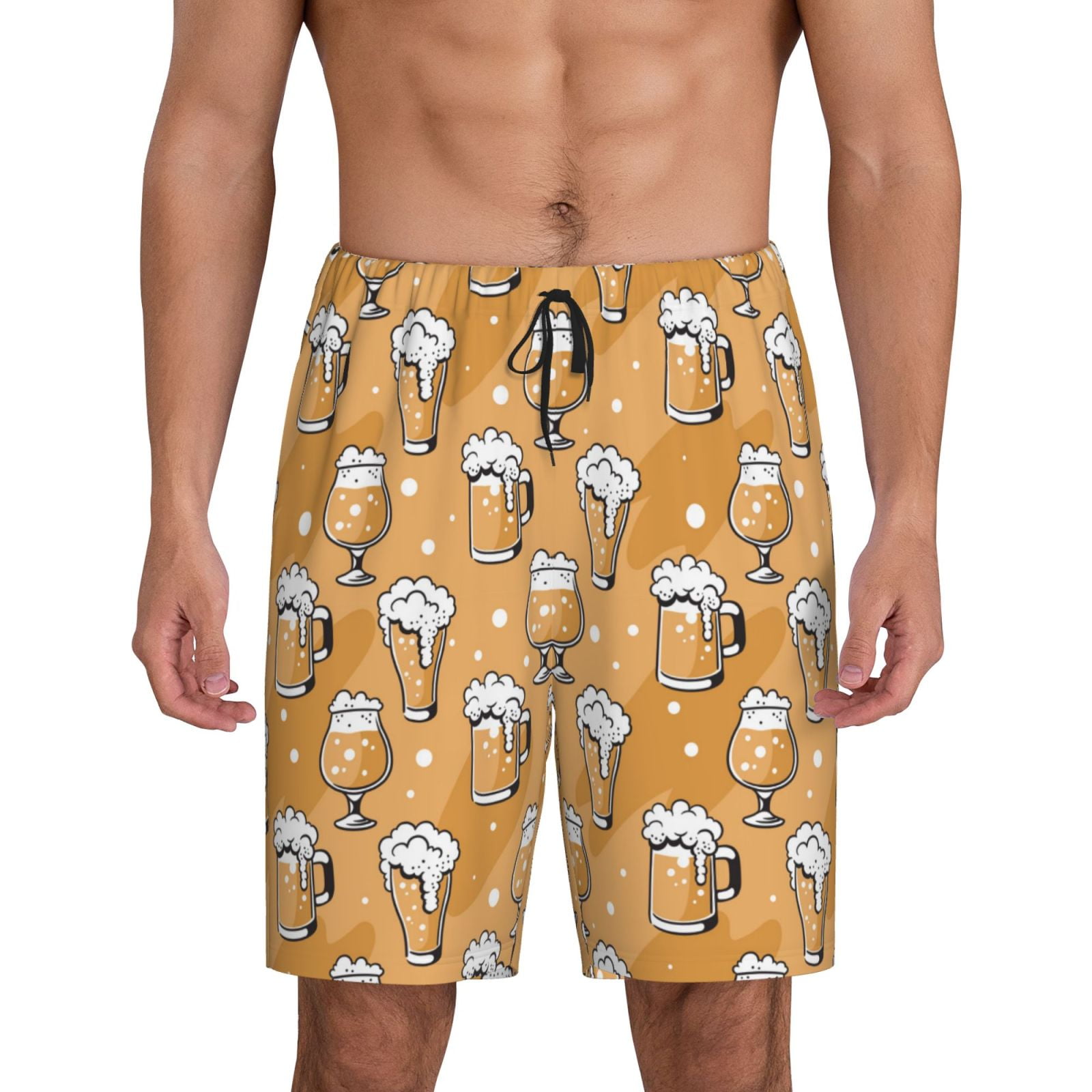 JUNZAN Beer In Glasses Pattern Sleep Pajama Shorts for Men,Men's Pajama ...