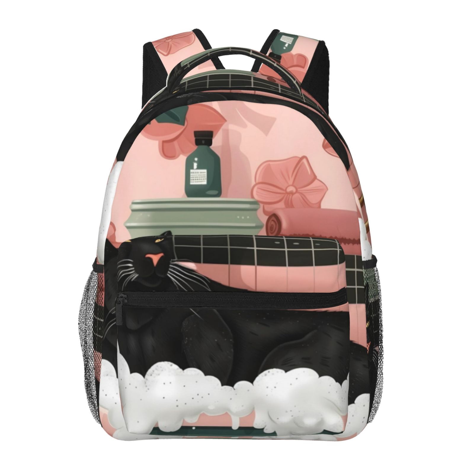 JUNZAN Black Cat Pink Bathroom Pattern Casual Laptop Backpack for Men ...
