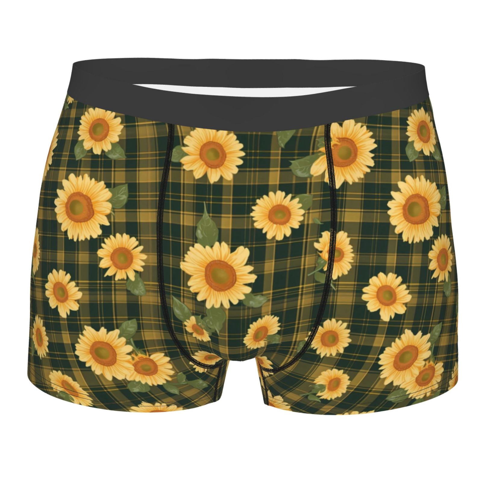 JUNZAN Black Ink Green Plaid Sunflower Mens Underwear Boxer Briefs for ...