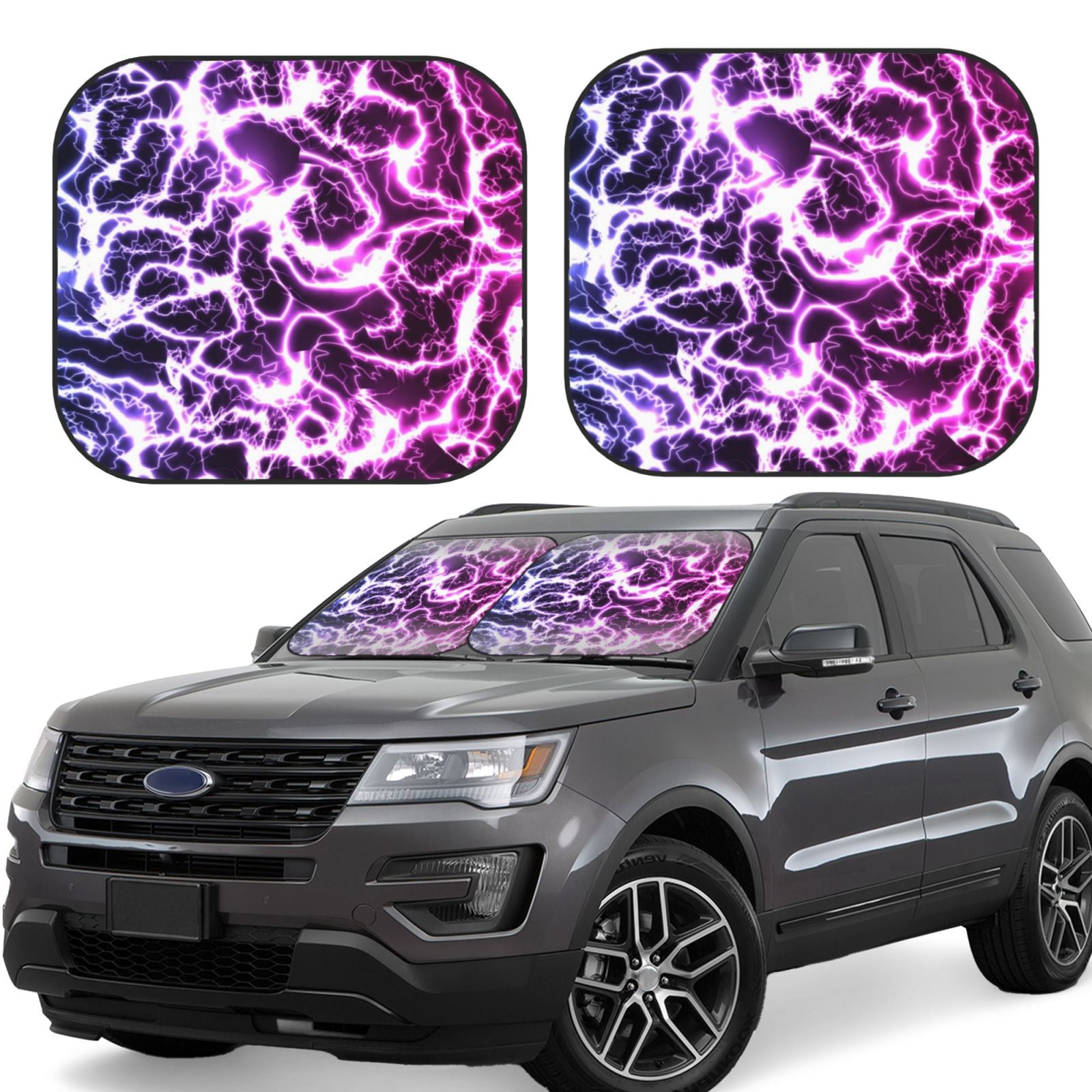 JUNZAN Blue Lightning Pattern Car Windshield Sun Shade | Reflective ...