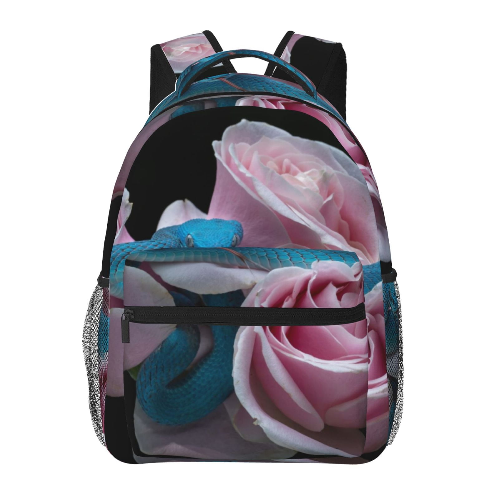 JUNZAN Blue Lipped Pit Viper And Three Pink Roses Pattern Casual Laptop ...