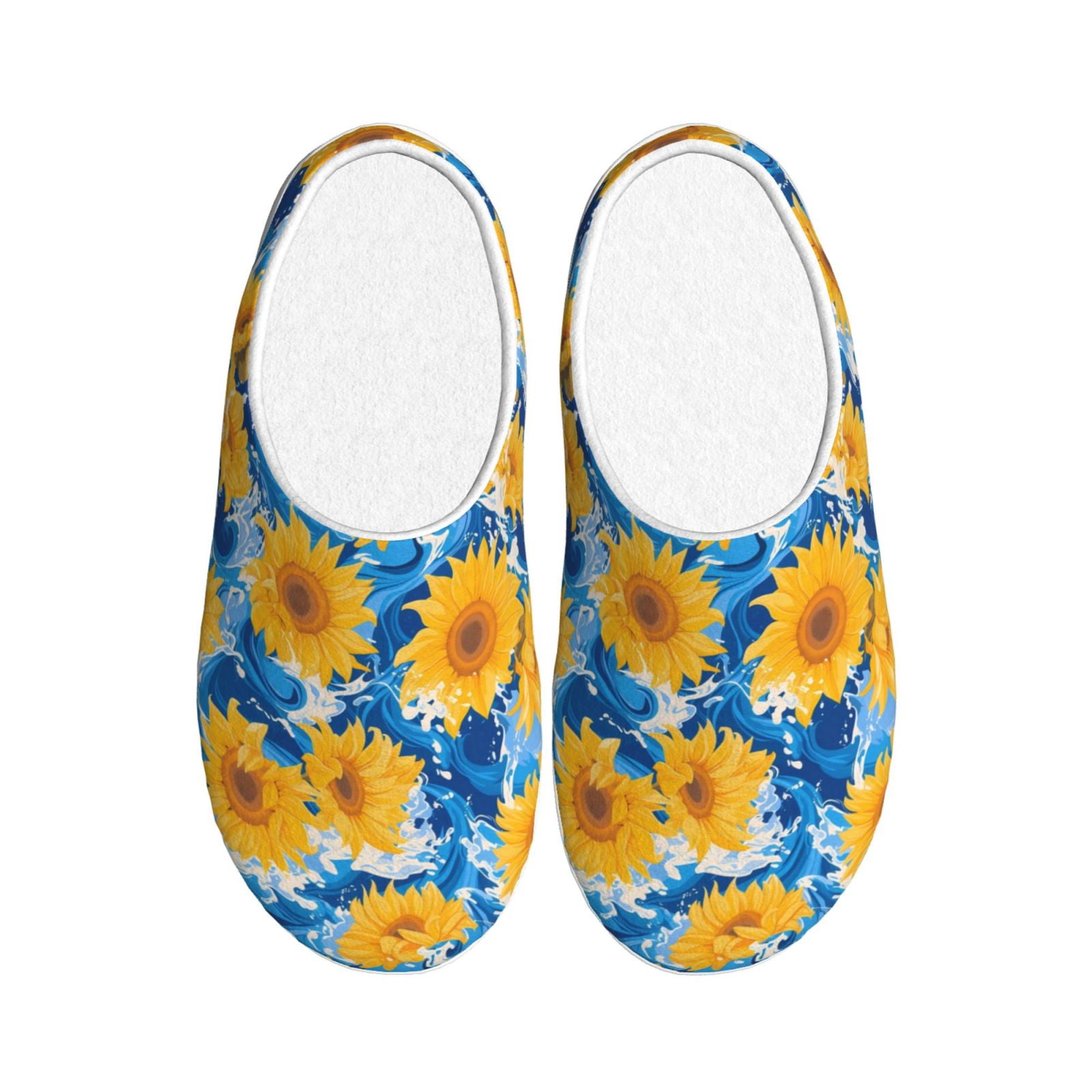 JUNZAN Blue Ocean Wave Sunflower Print Cozy Slippers for Men& Women ...