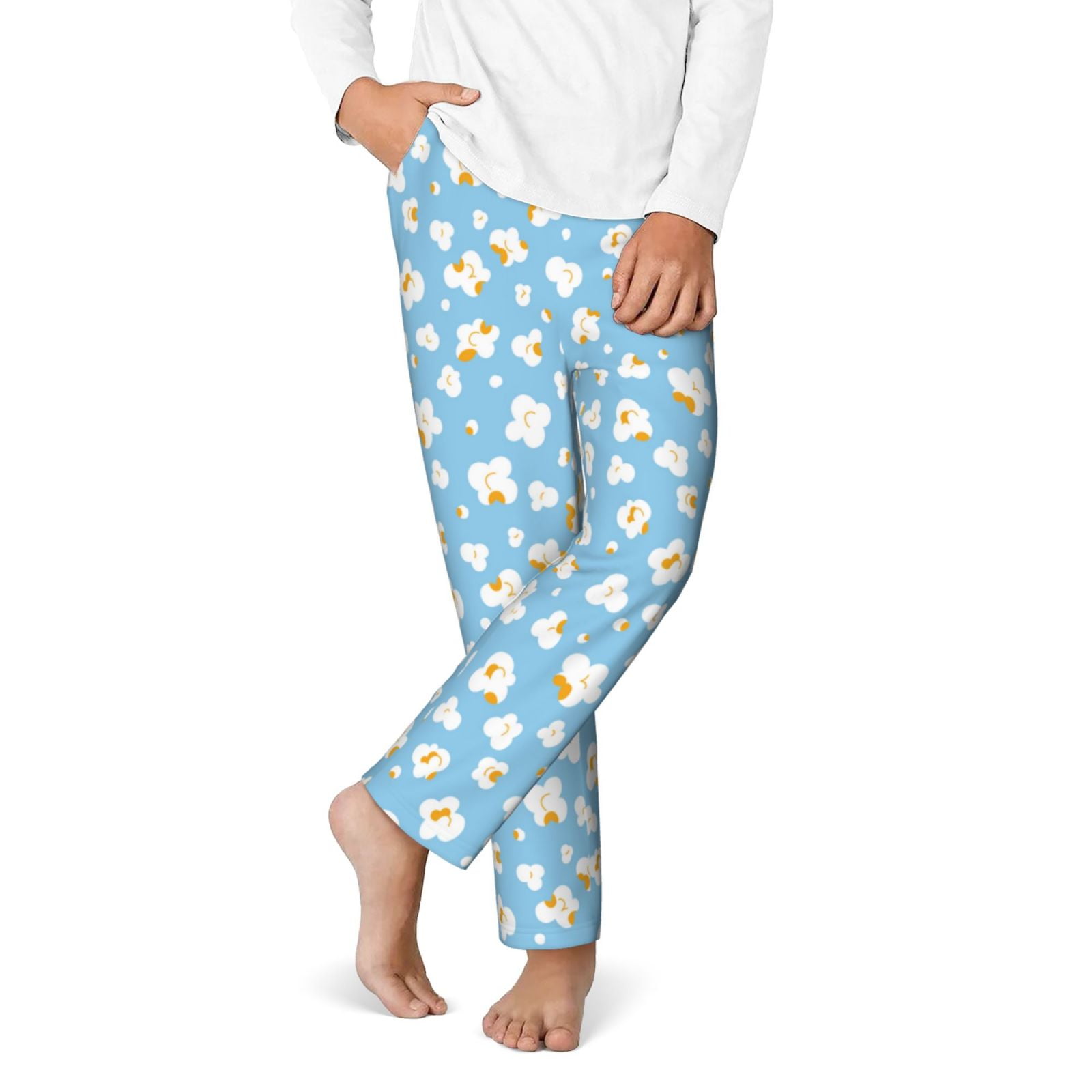 JUNZAN Blue Popcorn Pattern Pajama Pants for Boys Girls,Sleep Pants ...