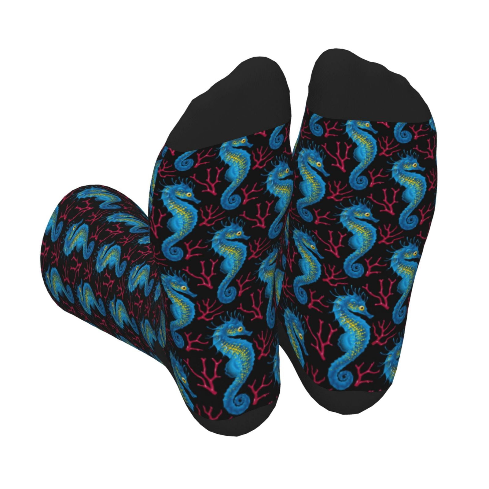JUNZAN Blue Seahorse Design Fun Novelty Knee Warmer High Socks ...
