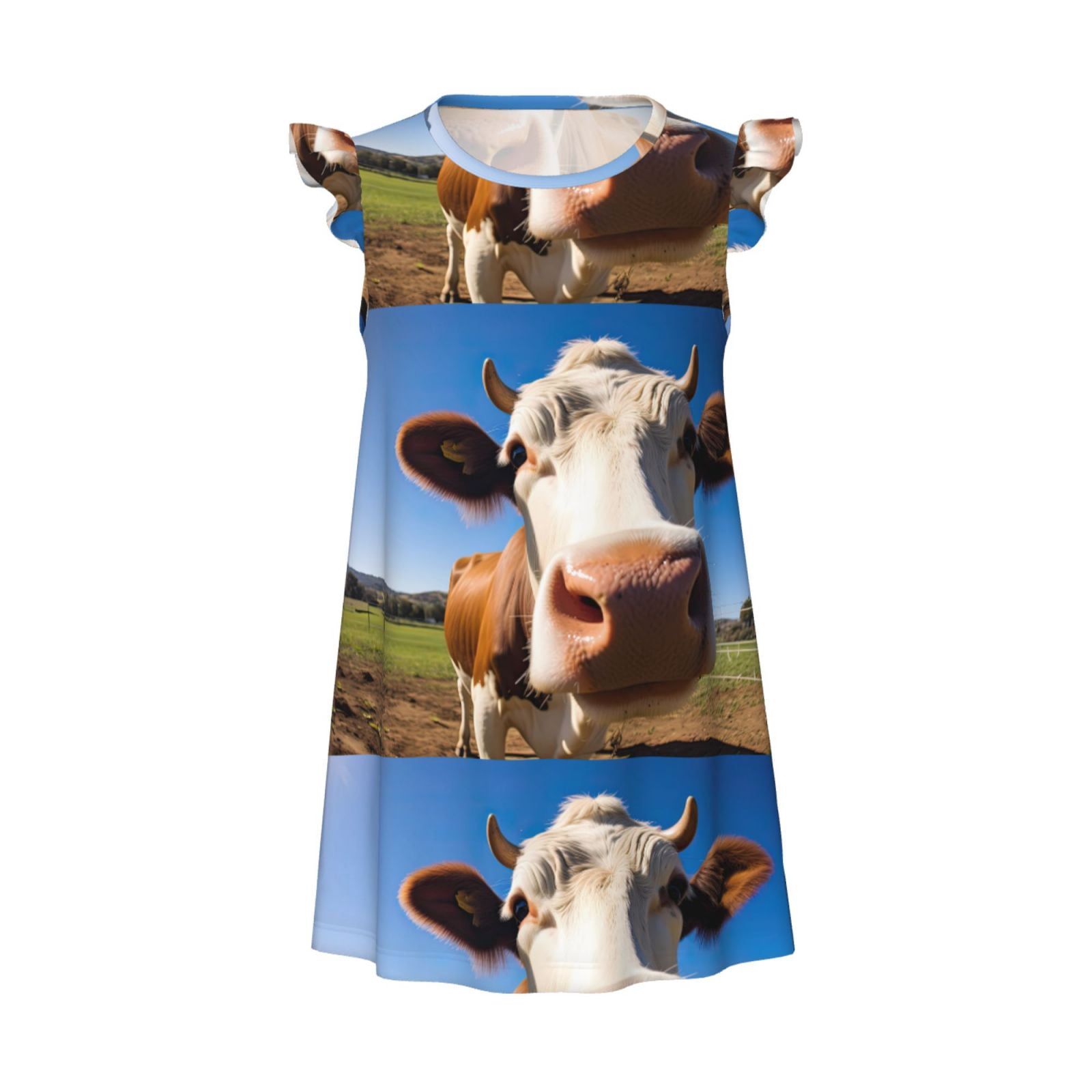 JUNZAN Blue Sky Meadow Cute Cow Print Girls Nightgown Pajamas - Soft ...
