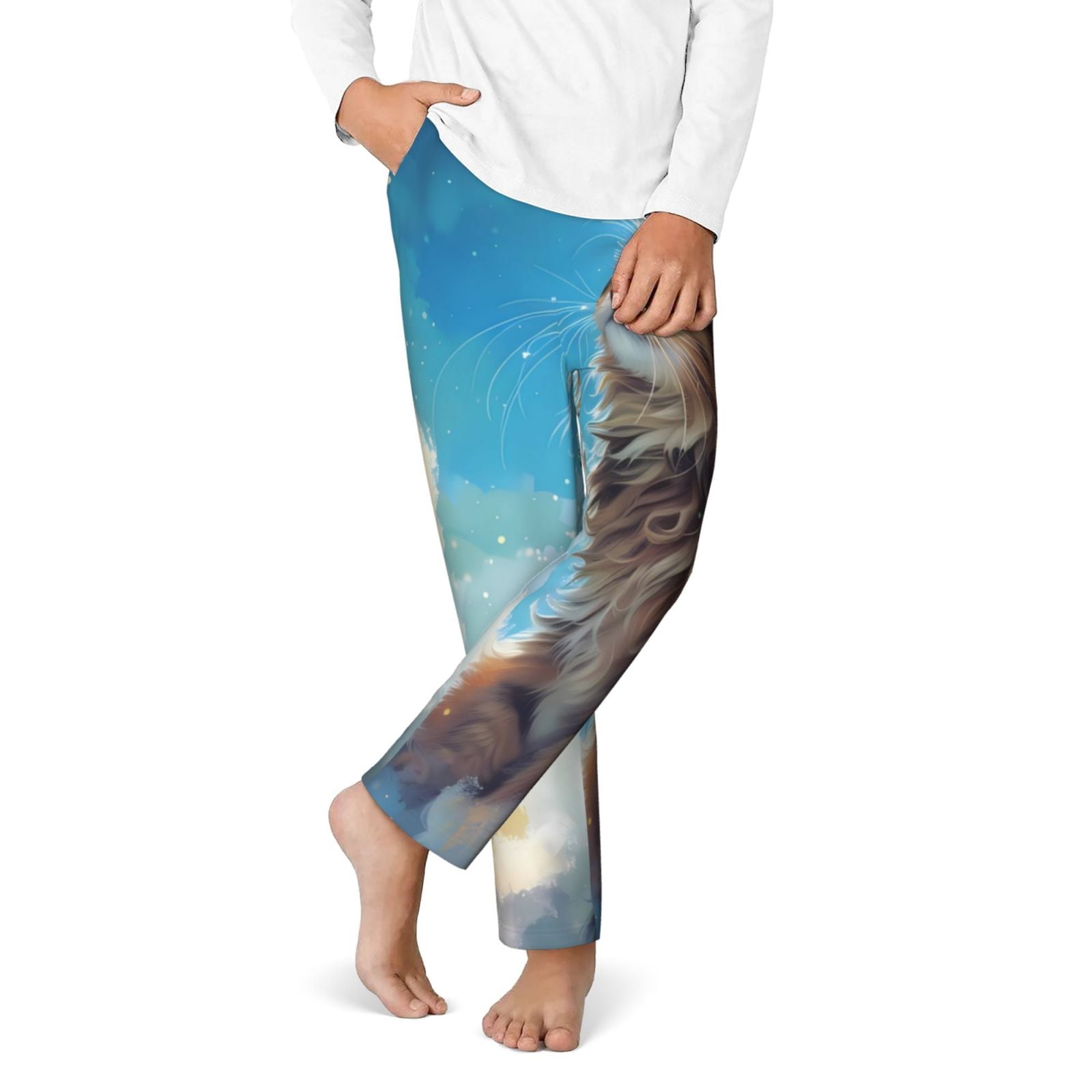 JUNZAN Blue Sky Winged Cat Pattern Pajama Pants for Boys Girls,Sleep ...