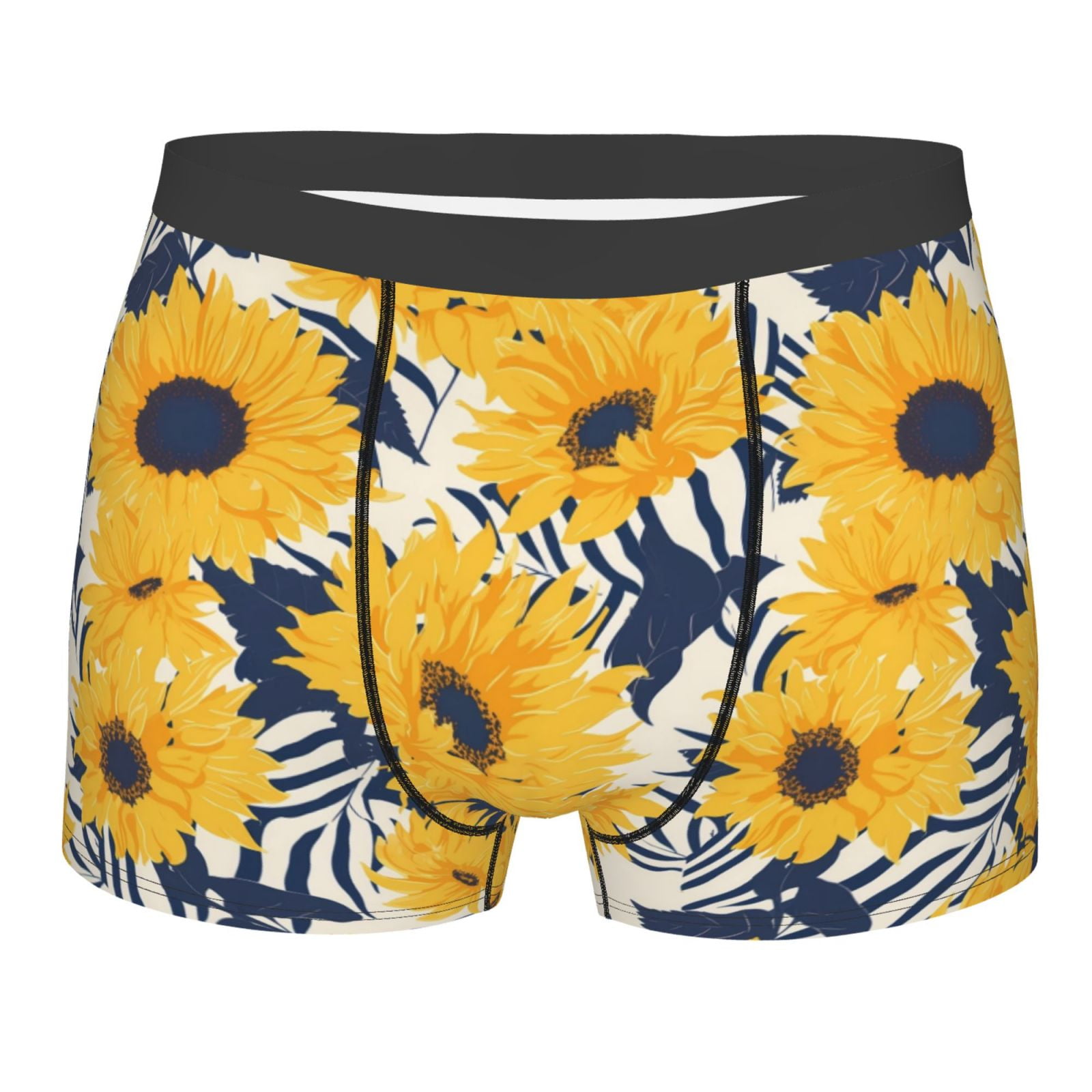 JUNZAN Blue Striped Sunflower Mens Underwear Boxer Briefs for Men’s - X ...