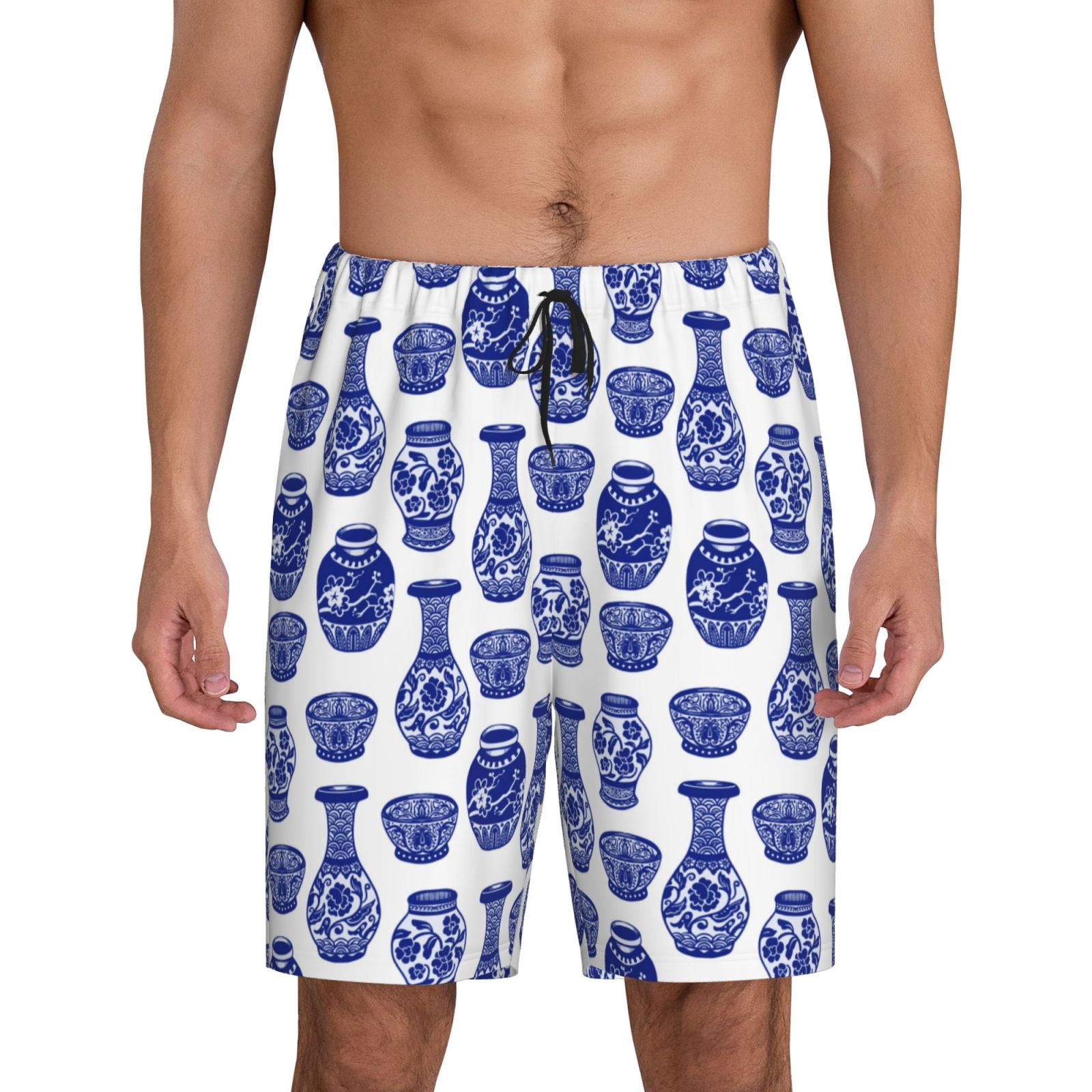 JUNZAN Blue Vases Pattern Sleep Pajama Shorts for Men,Men's Pajama ...