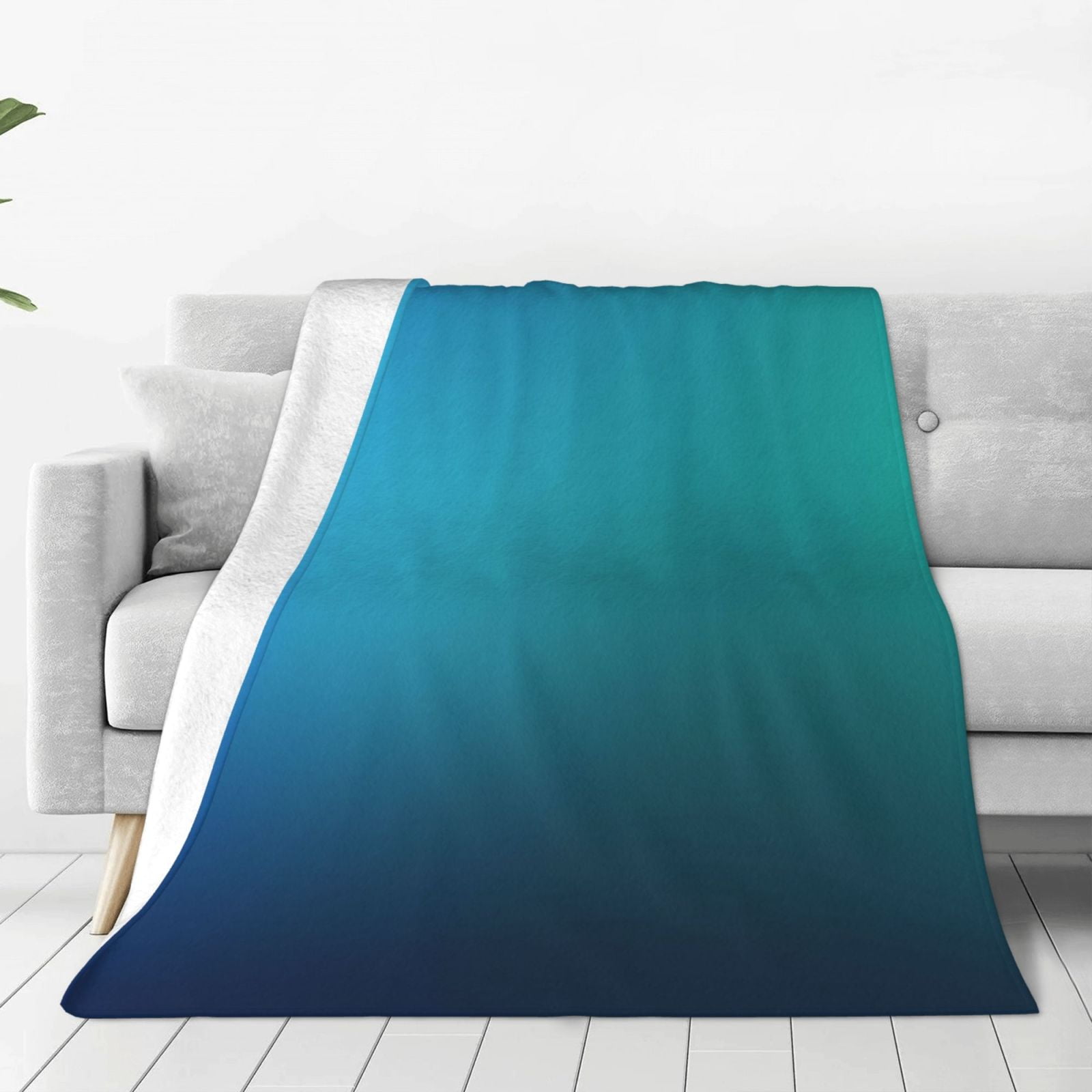 JUNZAN Blue to turquoise Print Flannel Fleece Blanket Throw Blanket for ...