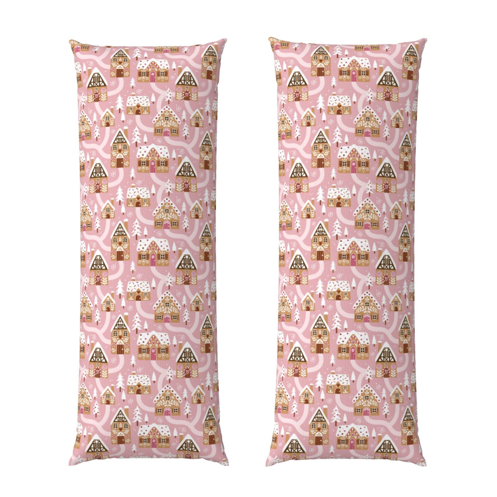 JUNZAN Body Pillow Cover Gingerbread Houses Pink Wonderland Throw ...