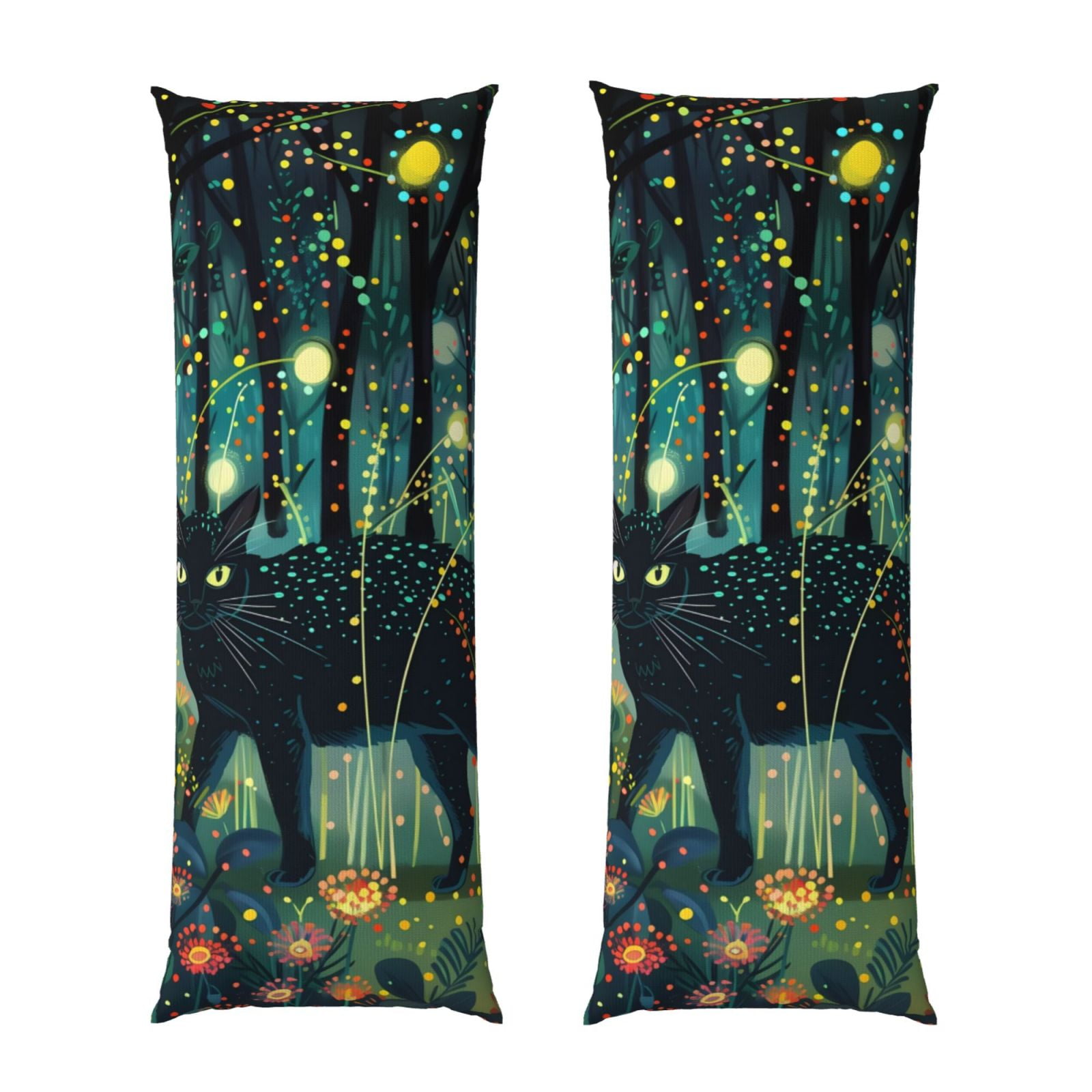 JUNZAN Body Pillow Cover Mystical Black Cat Fireflies Throw Pillow ...