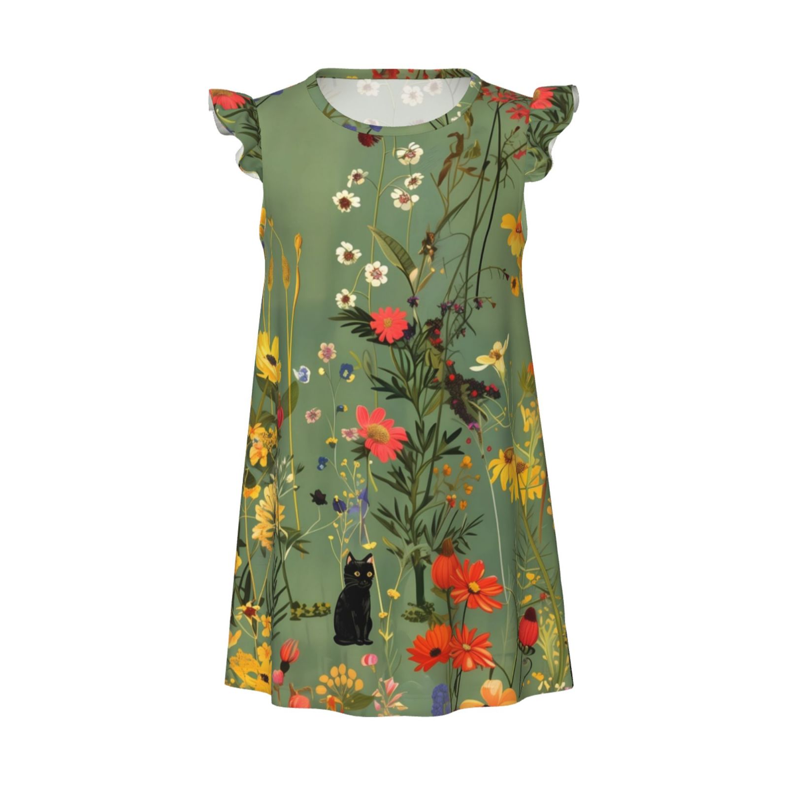 JUNZAN Botanical Garden With Cats Print Girls Nightgown Pajamas - Soft ...
