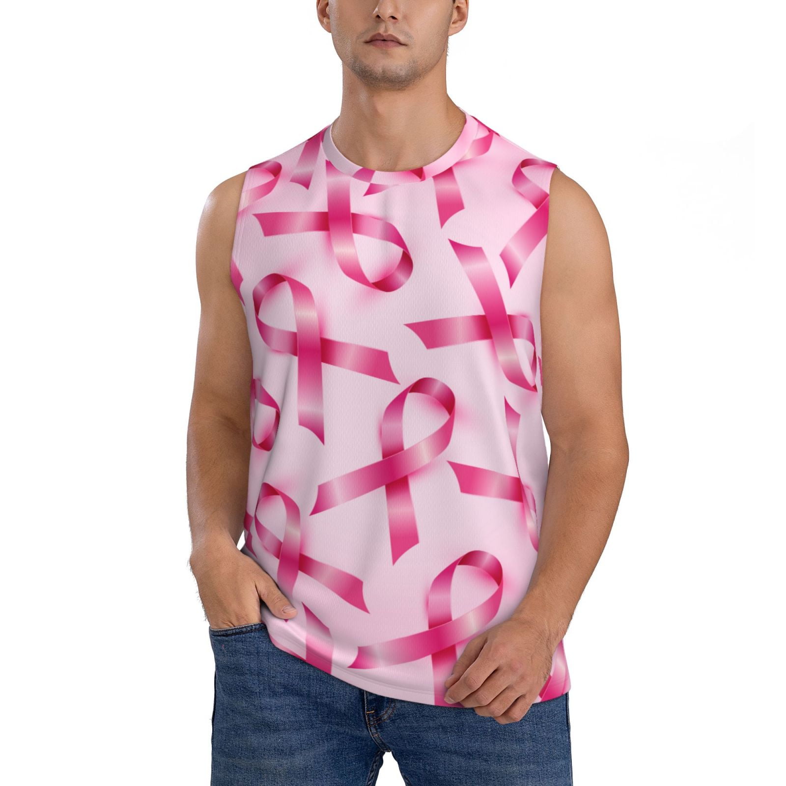 JUNZAN Breast Cancer Ribbons Awareness Men's Sleeveless T Shirts ...