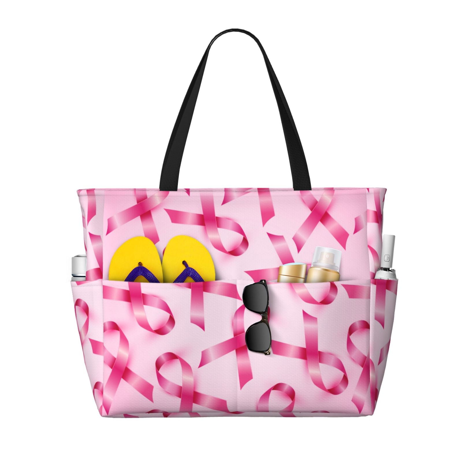 JUNZAN Breast Cancer Ribbons Awareness Pattern Women's Large Beach Bag ...