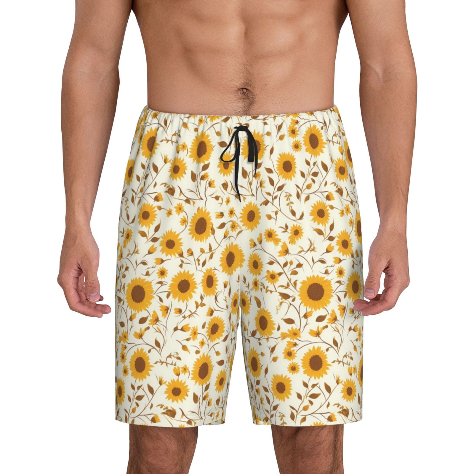 JUNZAN Brown Leaf Sunflower Pattern Sleep Pajama Shorts for Men,Men's Pajama Bottoms,Sleepwear ...