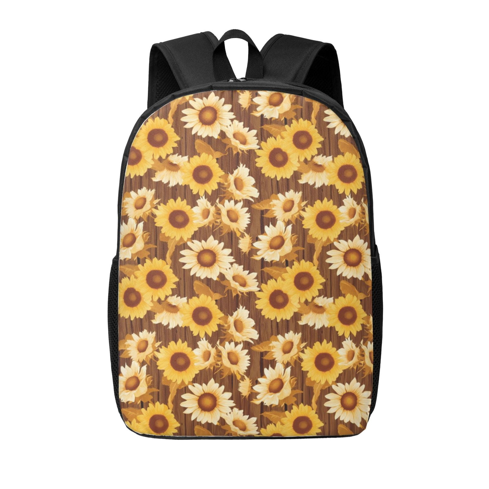 JUNZAN Brown Wood Grain Sunflower B Pattern Travel Laptop Backpack for ...