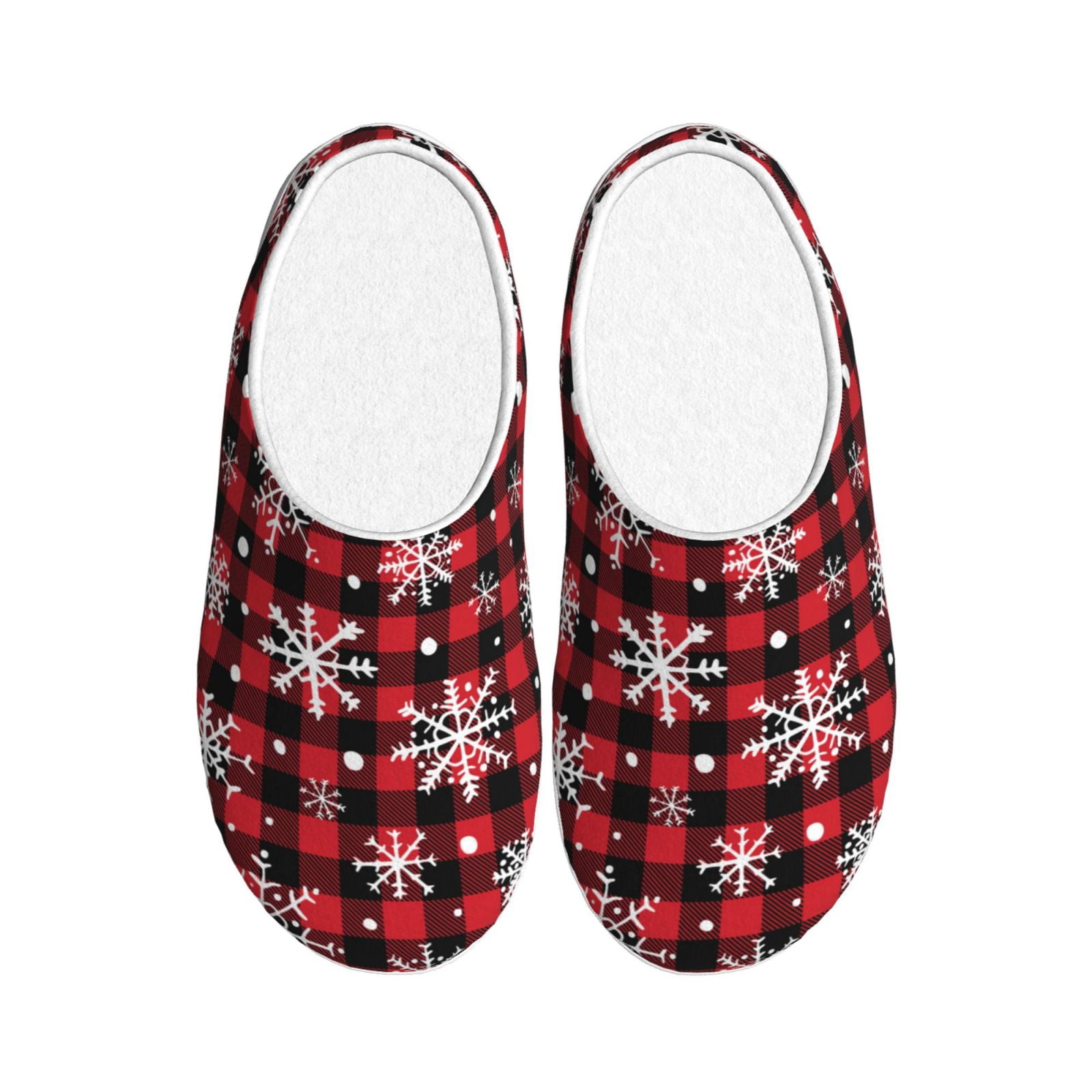 JUNZAN Buffalo Plaid Snowflakes Print Cozy Slippers for Men& Women ...