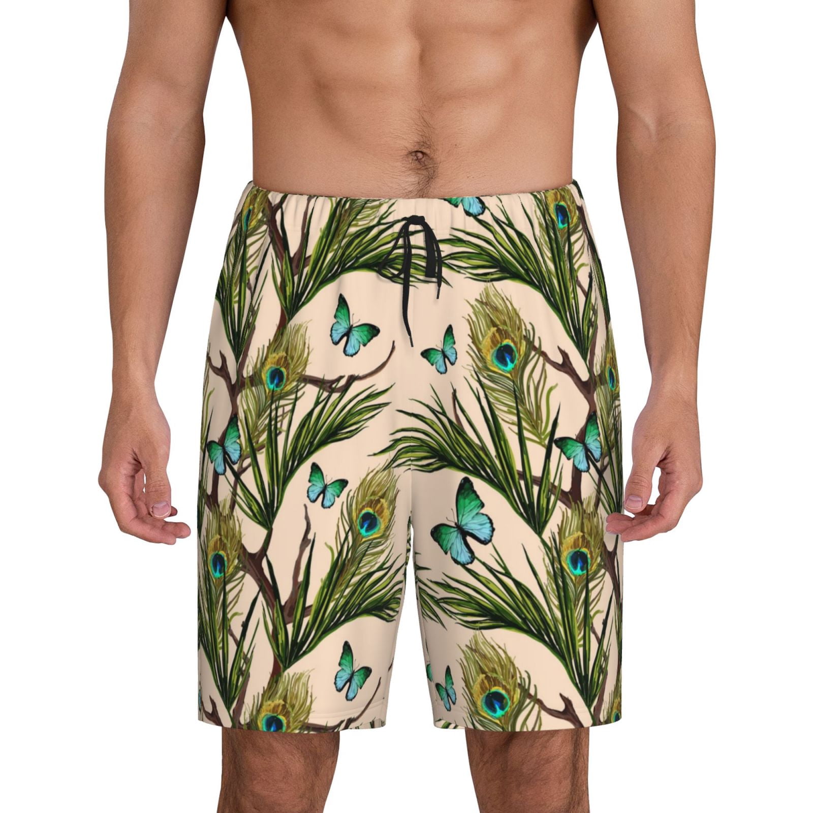 JUNZAN Butterflies And Peacock Feathers Pattern Sleep Pajama Shorts for ...