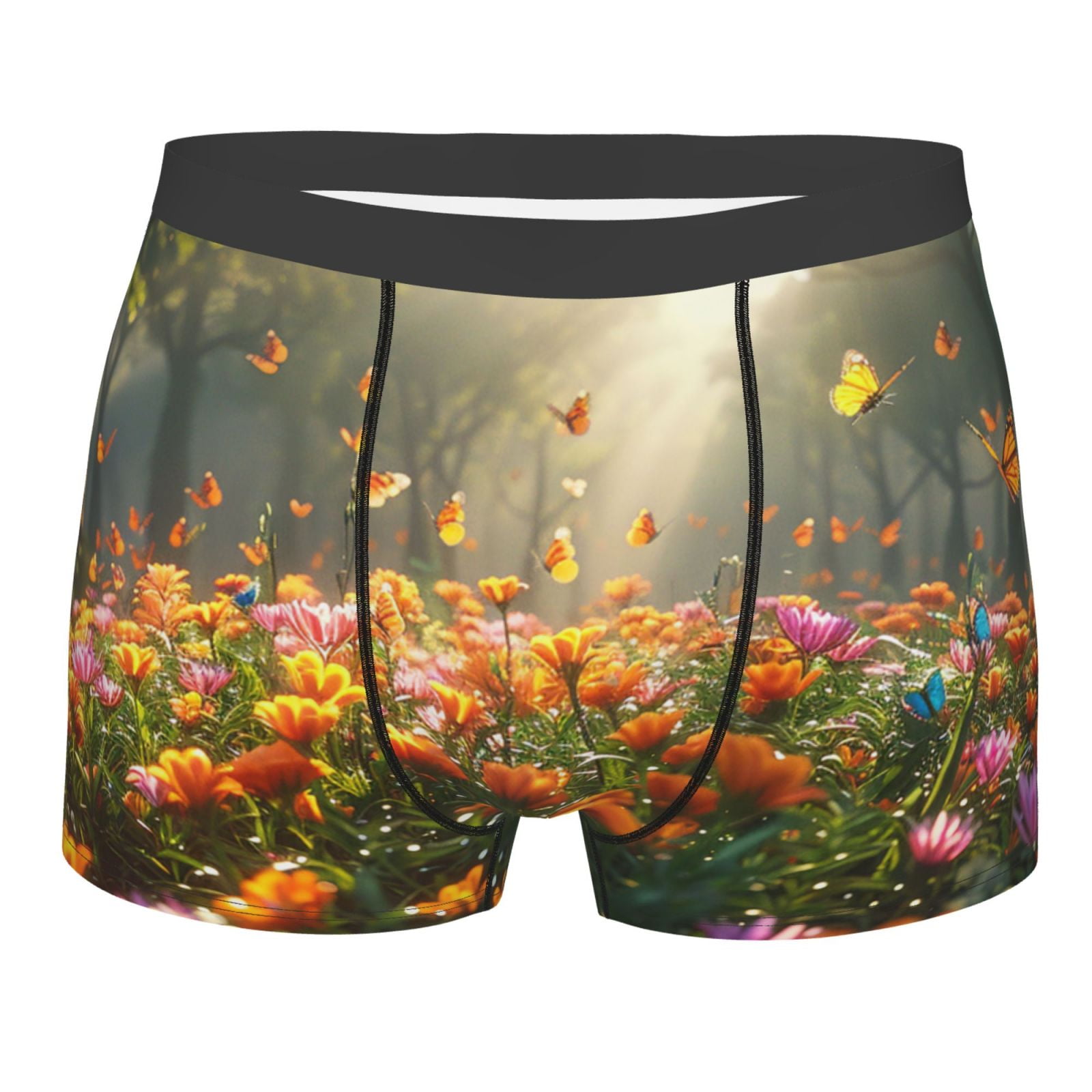 JUNZAN Butterflies In Flower Field Mens Underwear Boxer Briefs for Men ...