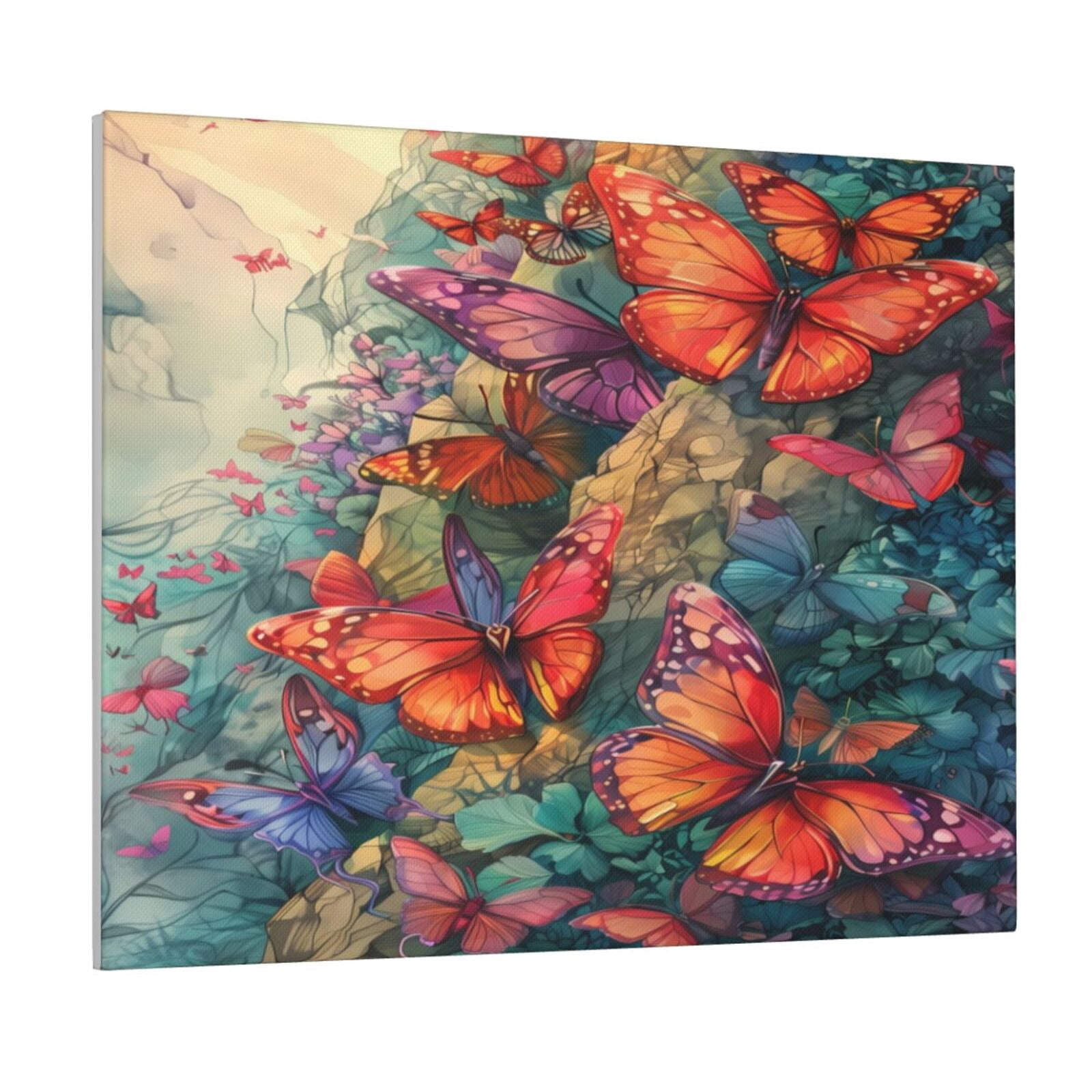 JUNZAN Butterflies On Rocky Cliff Pattern Canvas Art Wall Decor,Canvas ...