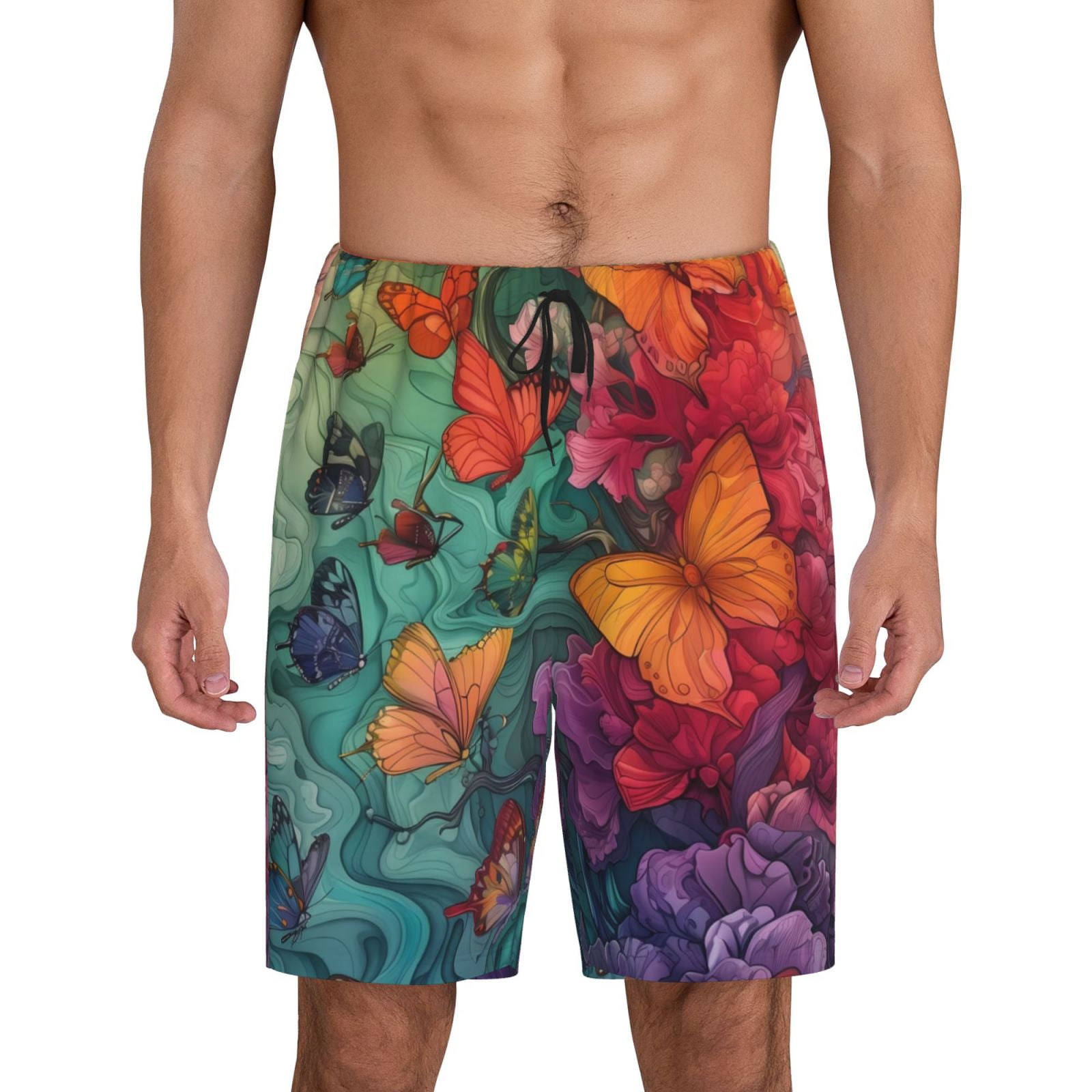 JUNZAN Butterfly Flower Cascade Pattern Sleep Pajama Shorts for Men,Men ...