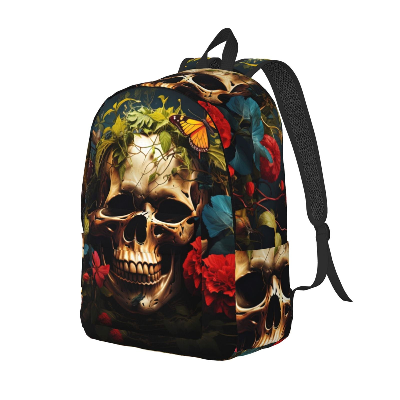 JUNZAN Butterfly Flower Plant Skull Pattern Travel Laptop Backpack for ...