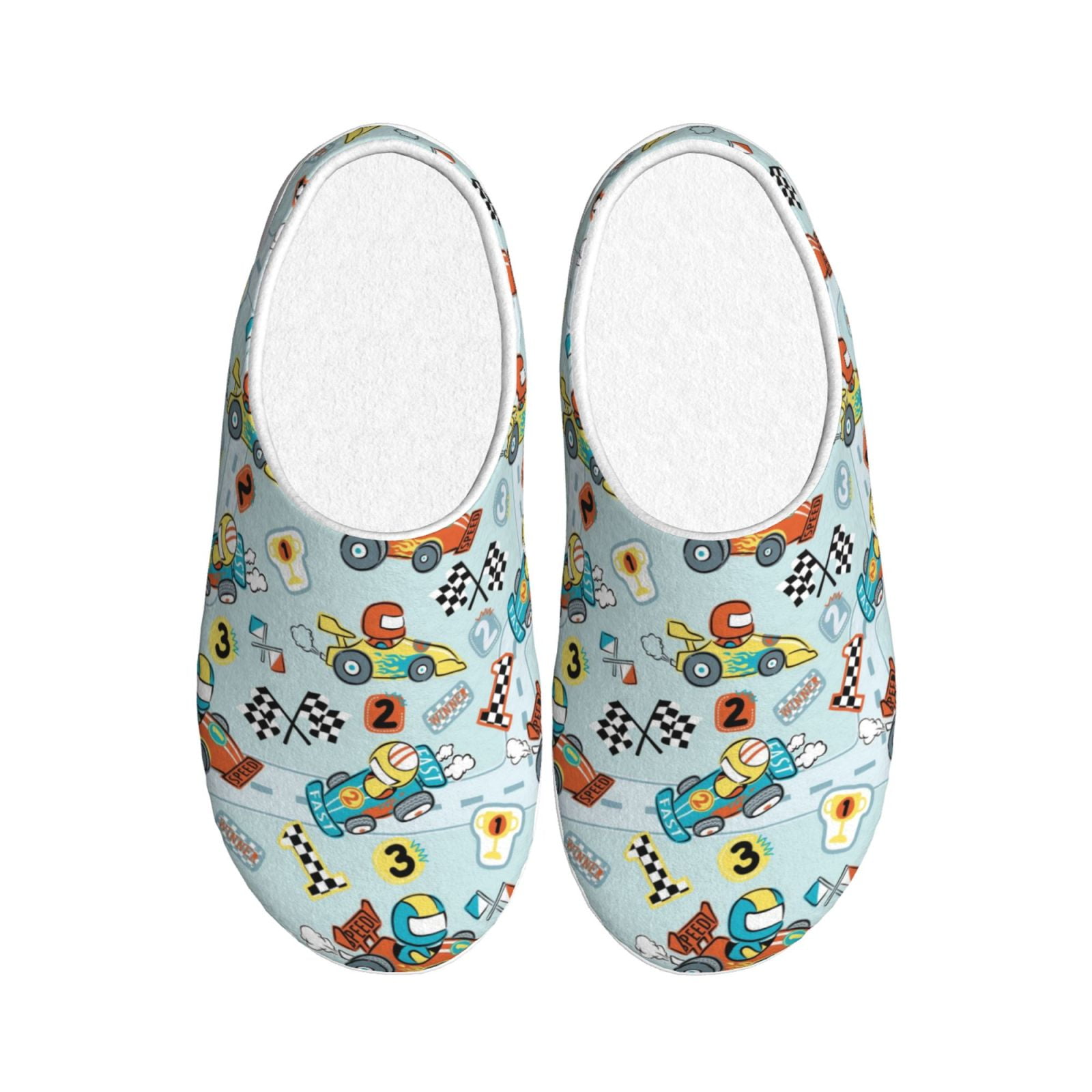 JUNZAN Cartoon Car Racing Print Cozy Slippers for Men& Women,Fuzzy Slip ...