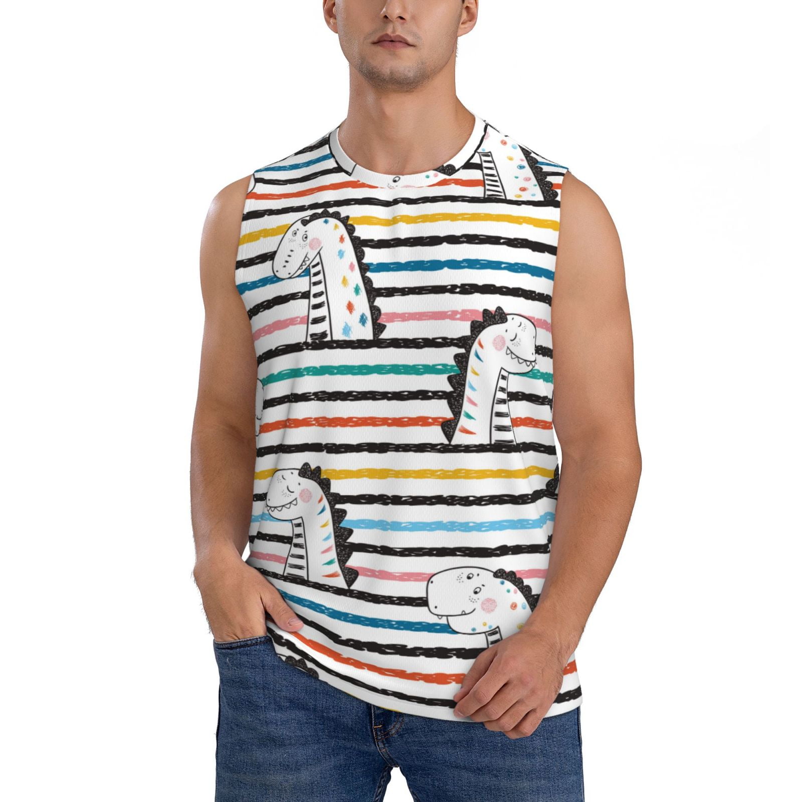 JUNZAN Cartoon Dinosaurs Men's Sleeveless T Shirts,Sleeveless Muscle ...