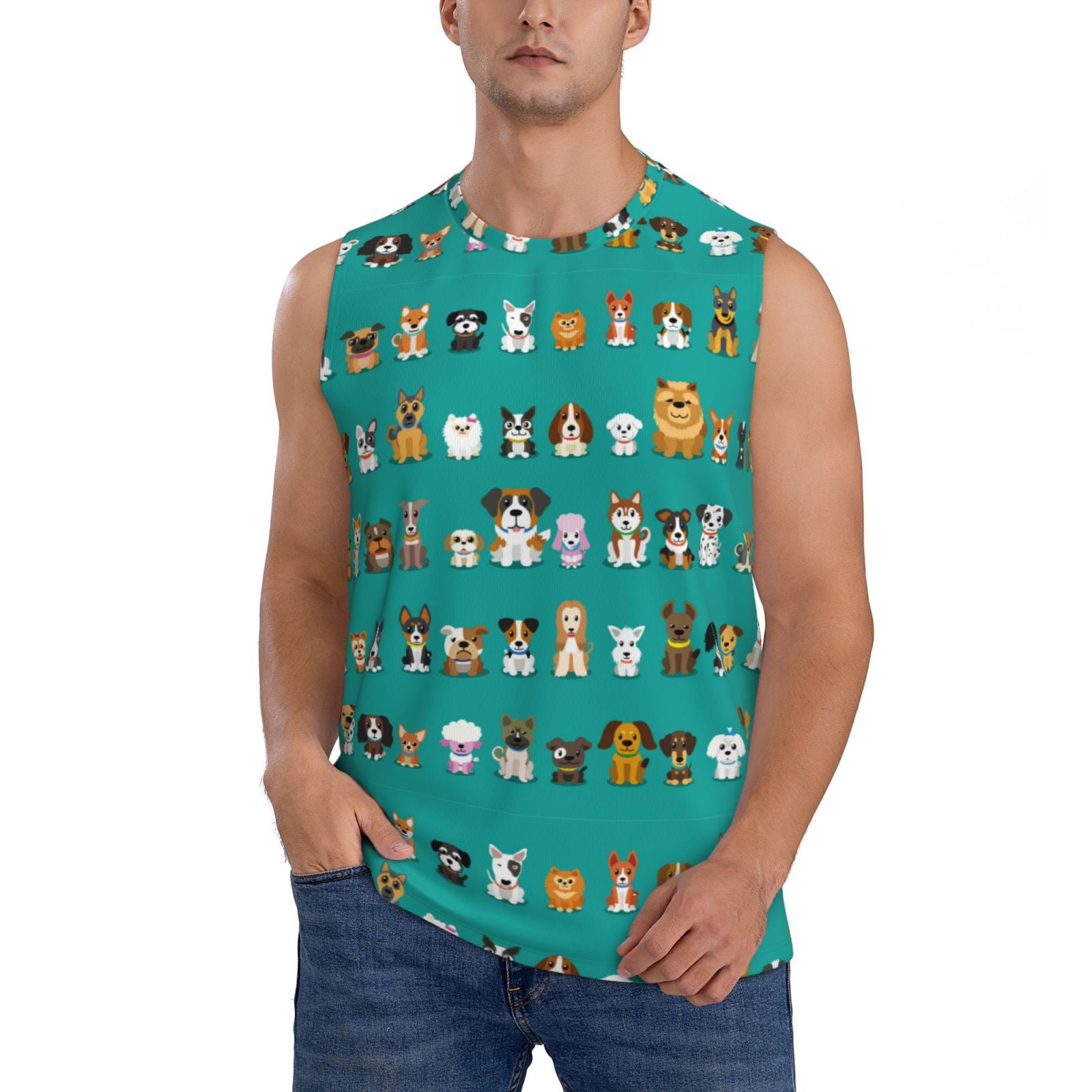 JUNZAN Cartoon Dogs Men's Sleeveless T Shirts,Sleeveless Muscle Shirts ...
