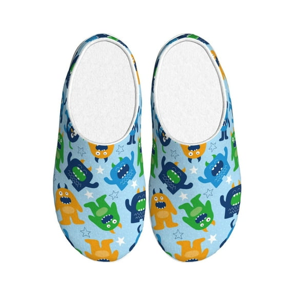 JUNZAN Cartoon Monster Print Cozy Slippers for Men& Women,Fuzzy Slip-on ...