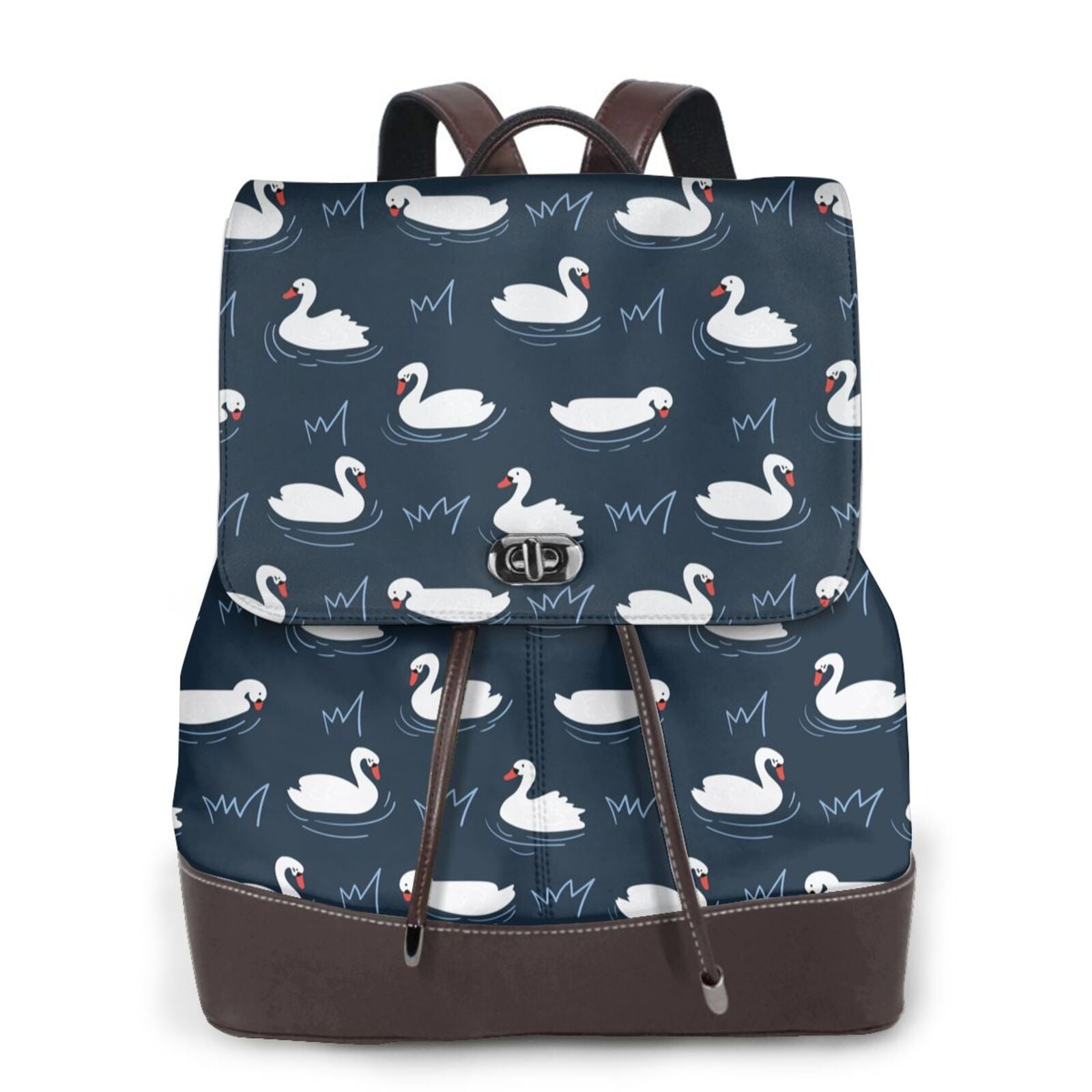 JUNZAN Cartoon Swan for PU Leather Backpack,Laptop Backpack Purse for ...