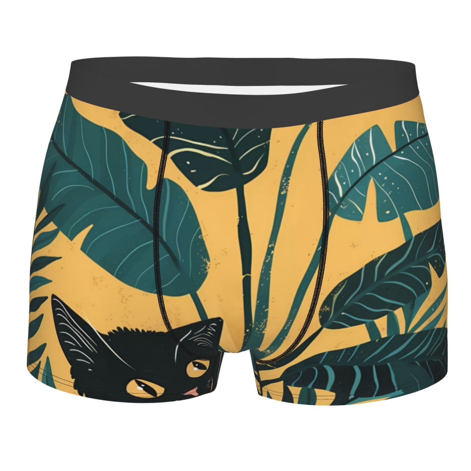 JUNZAN Cat Hiding In Potted Plants Mens Underwear Boxer Briefs for Men ...