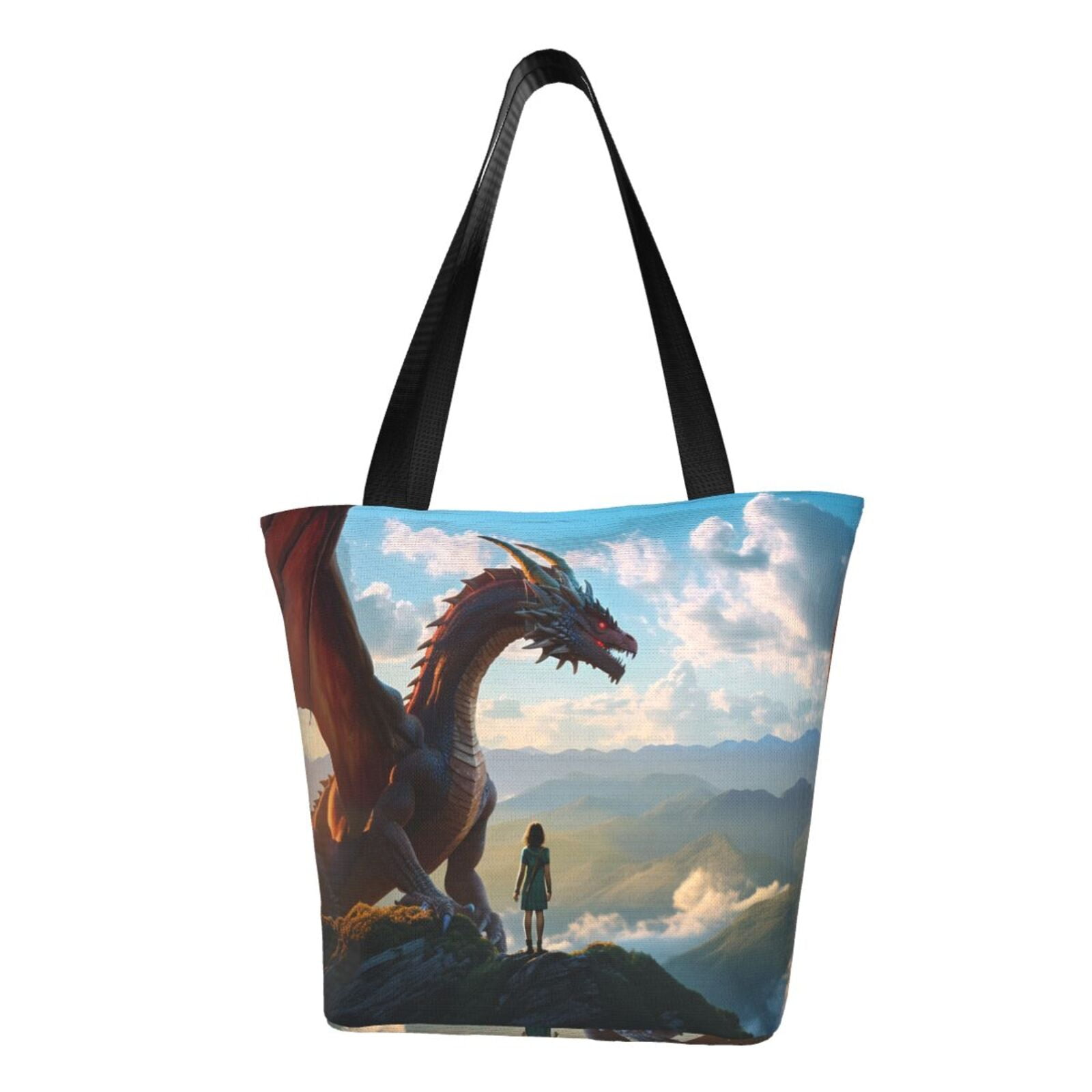 JUNZAN Clear Sky Mountain Red Dragon for Shoulder Bag for Women,Tote Bag With Zipper Travel ...